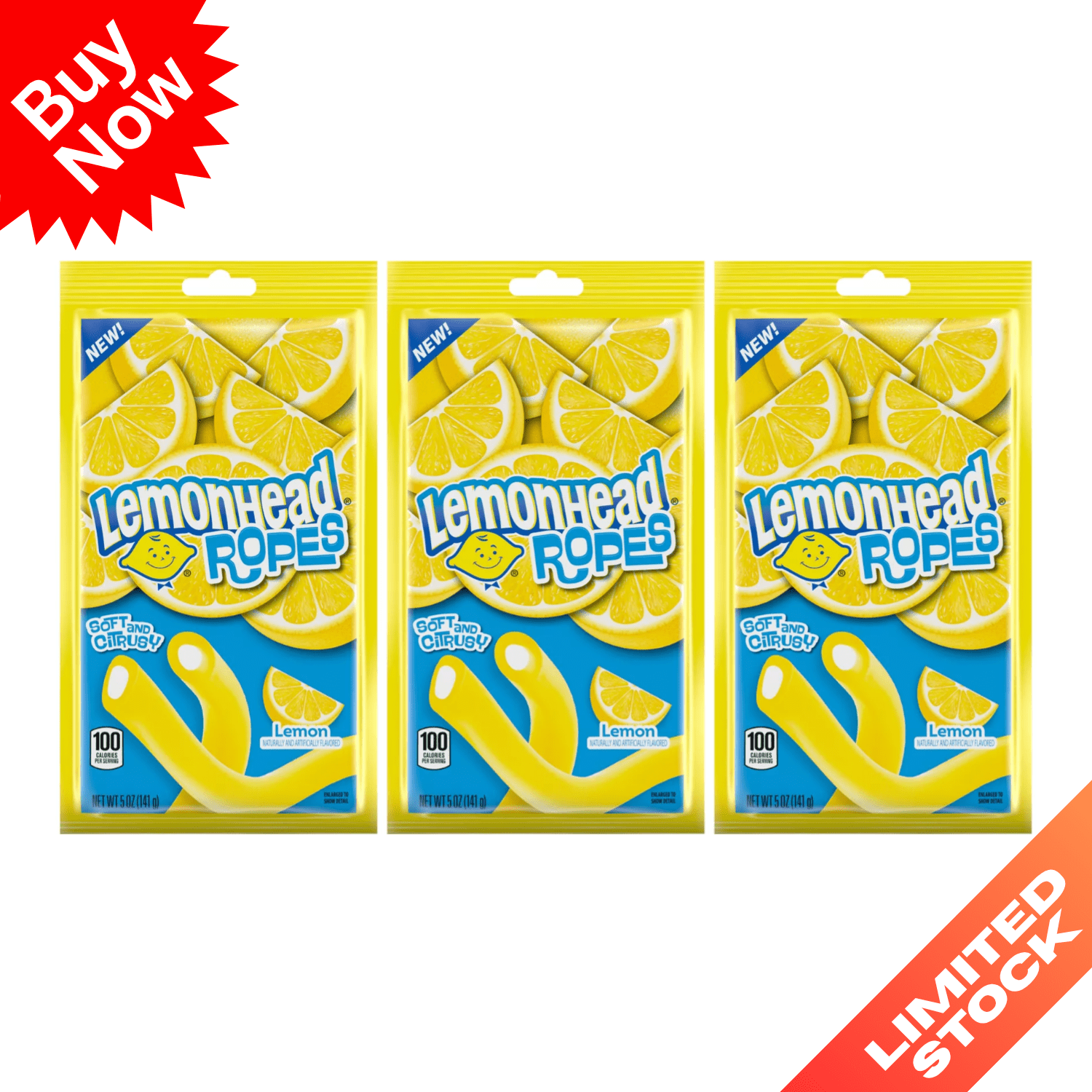 Lemonhead Ropes Peg Candy, Chewy Sweet & Sour Candy, 5 oz, 3 Pack ...