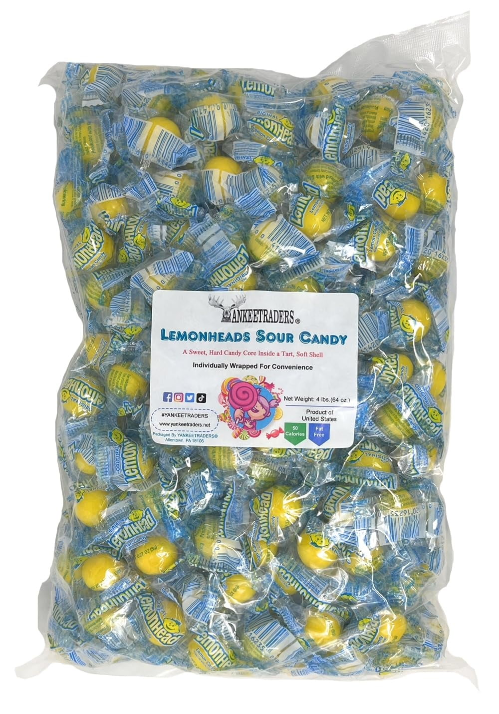 Lemonhead Sour Candy, Individually Wrapped, MDA05 Bulk 4 Pounds ...