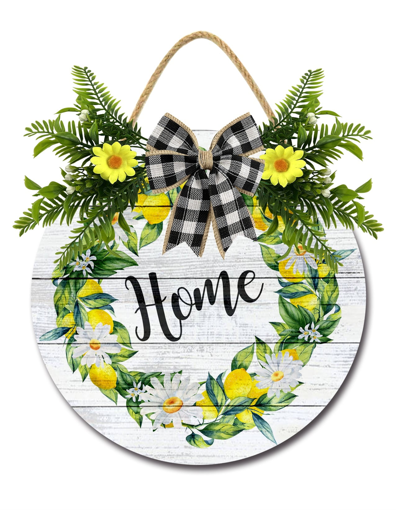 Lemons And Daisies Home Door Sign Home Decor Round Wood Wreaths Wall ...