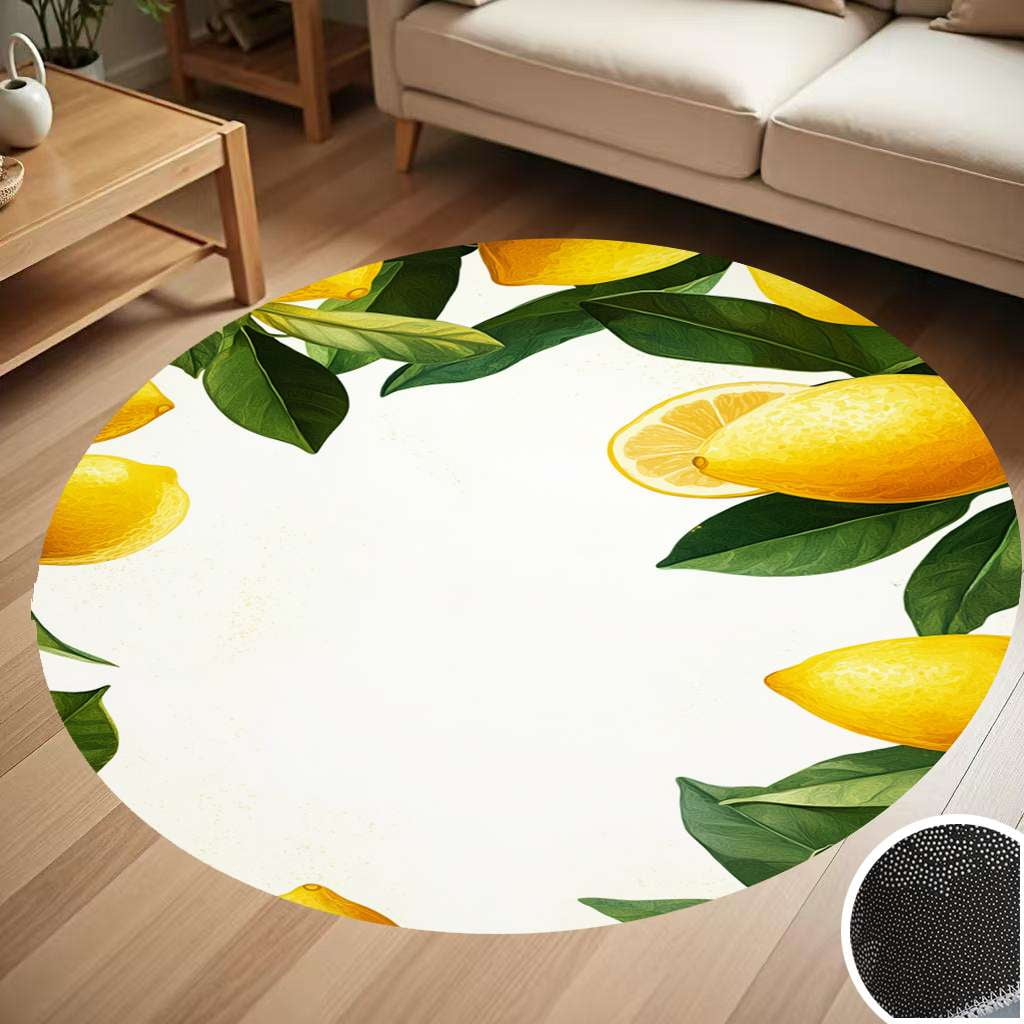 Lemons And Leaves Pattern Round Carpet Living Room Bedroom Home ...