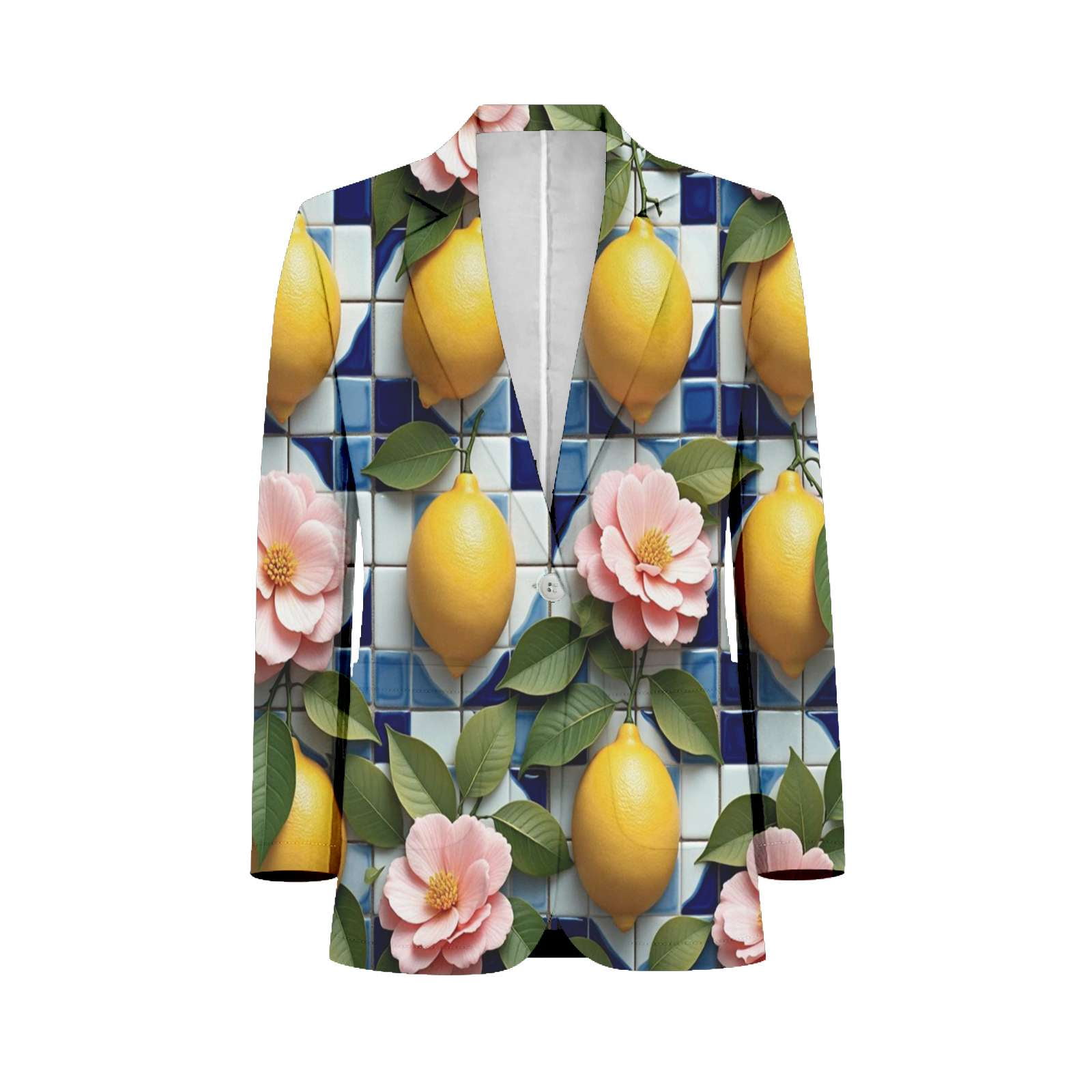 Lemons And Pink Flowers Tile Pattern Customized Men's Suits full man ...