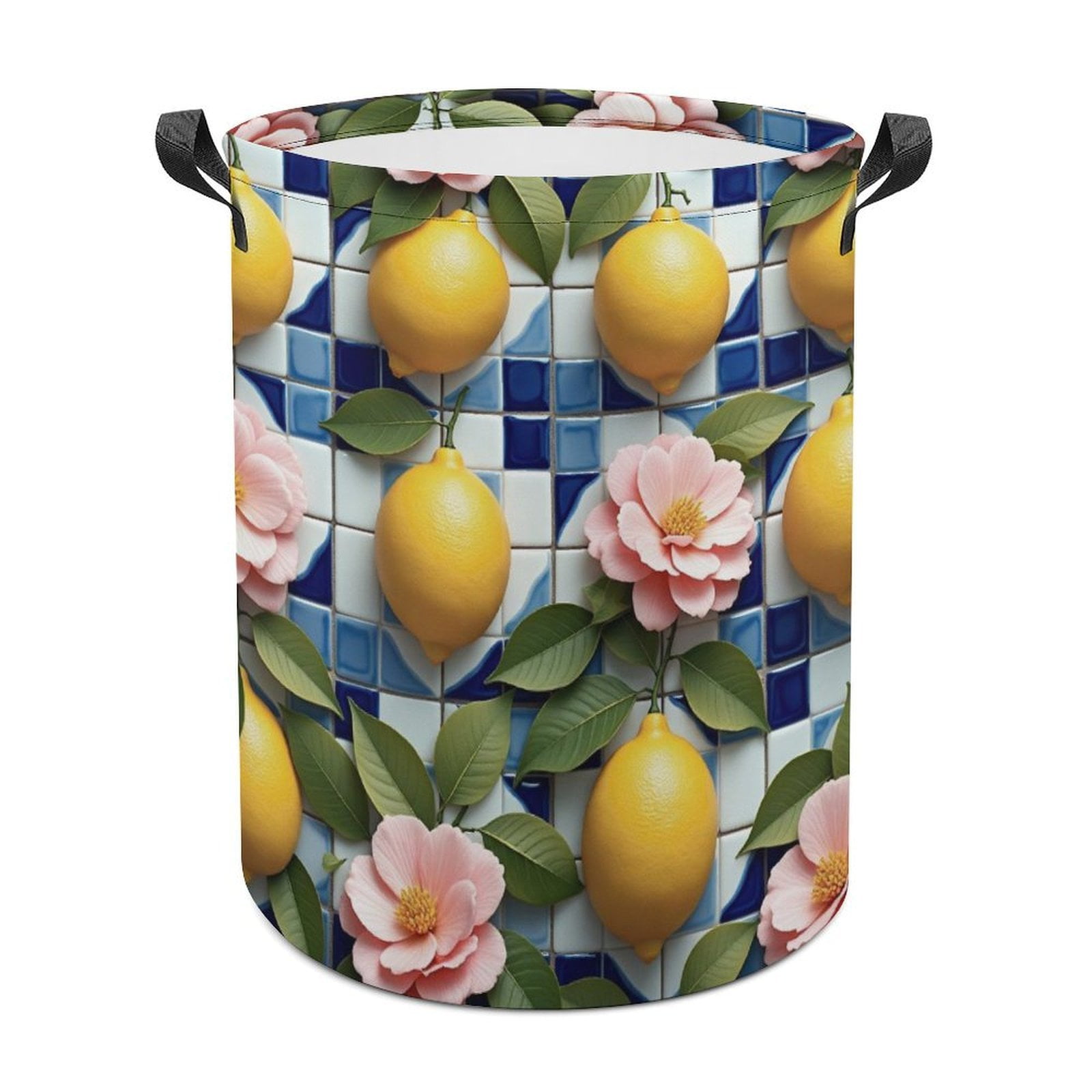 Lemons And Pink Flowers Tile Pattern Large Dirty Clothes Hamper ...