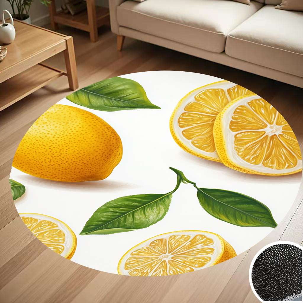 Lemons And Slices With Leaves Round Carpet Living Room Bedroom Home ...