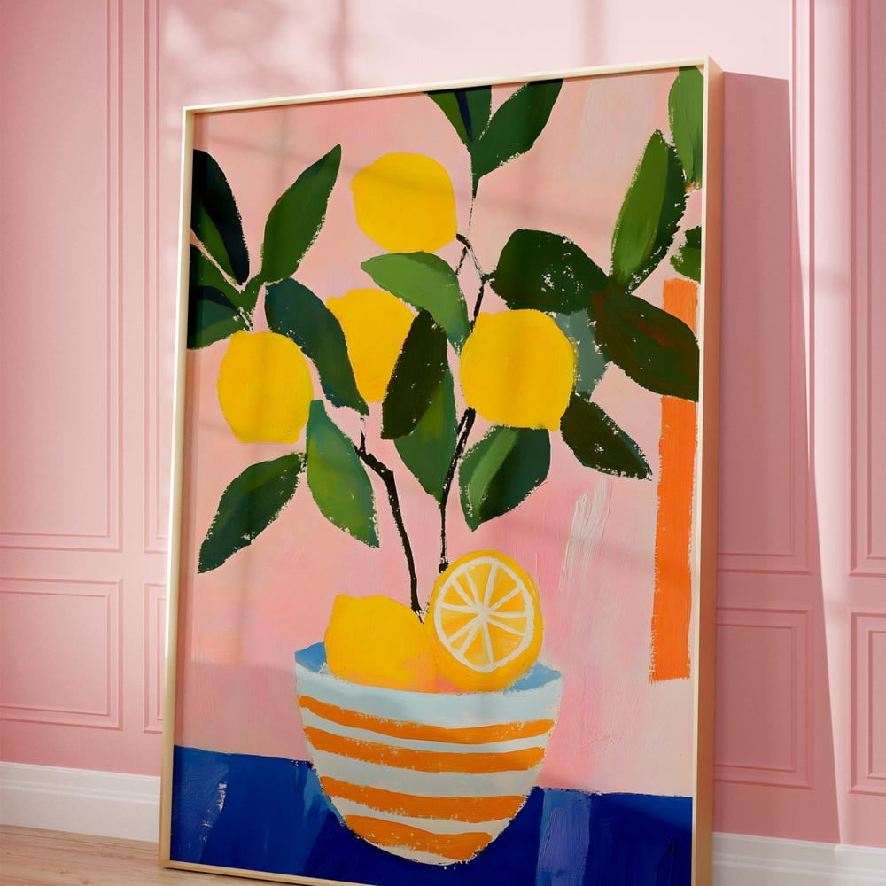 Lemons Art Print, Lemons And Stripes Art, Zitronen-Poster Modern Wall ...