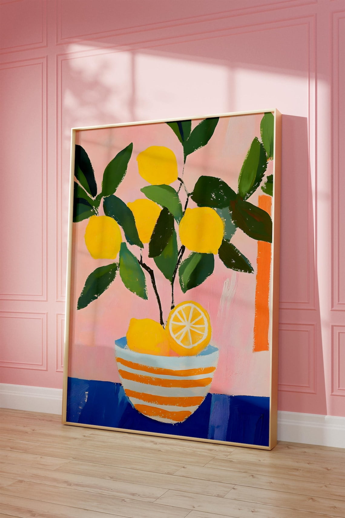 Lemons Art Print, Lemons And Stripes Art, Zitronen-Poster Modern Wall ...