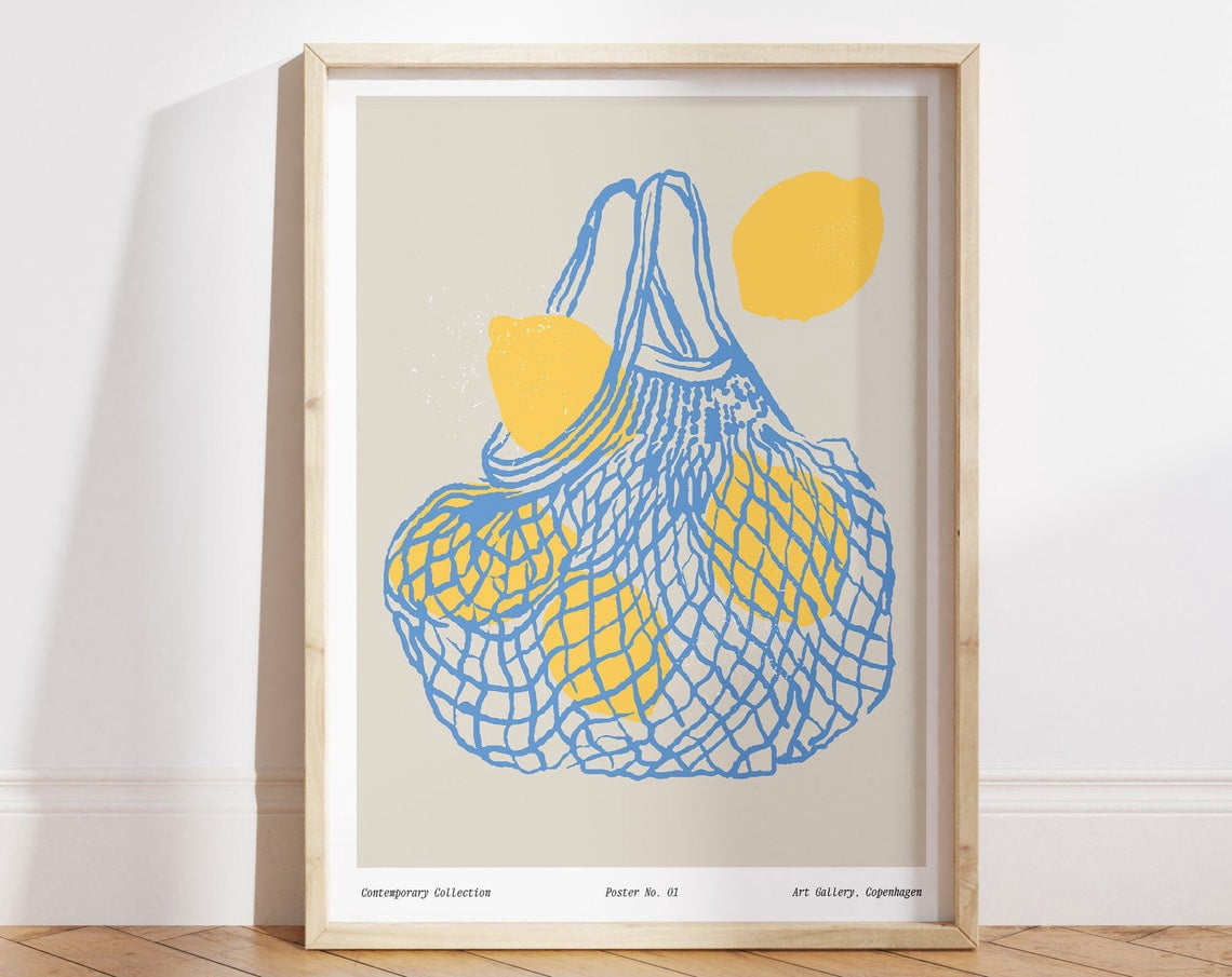 Lemons In A Bag Poster By Wallency - Kitchen Wall Art, Dining Room ...