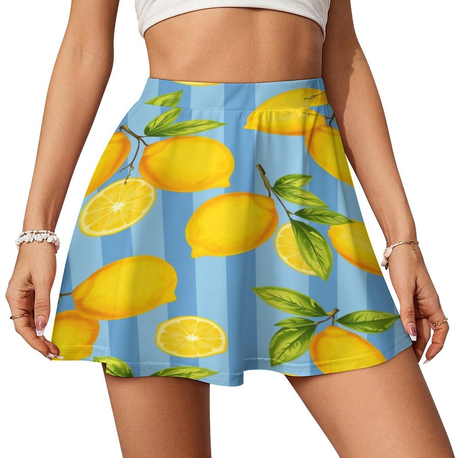 Lemons Blue Stripes Background Skirt Womens Mini Skirts High-waisted ...