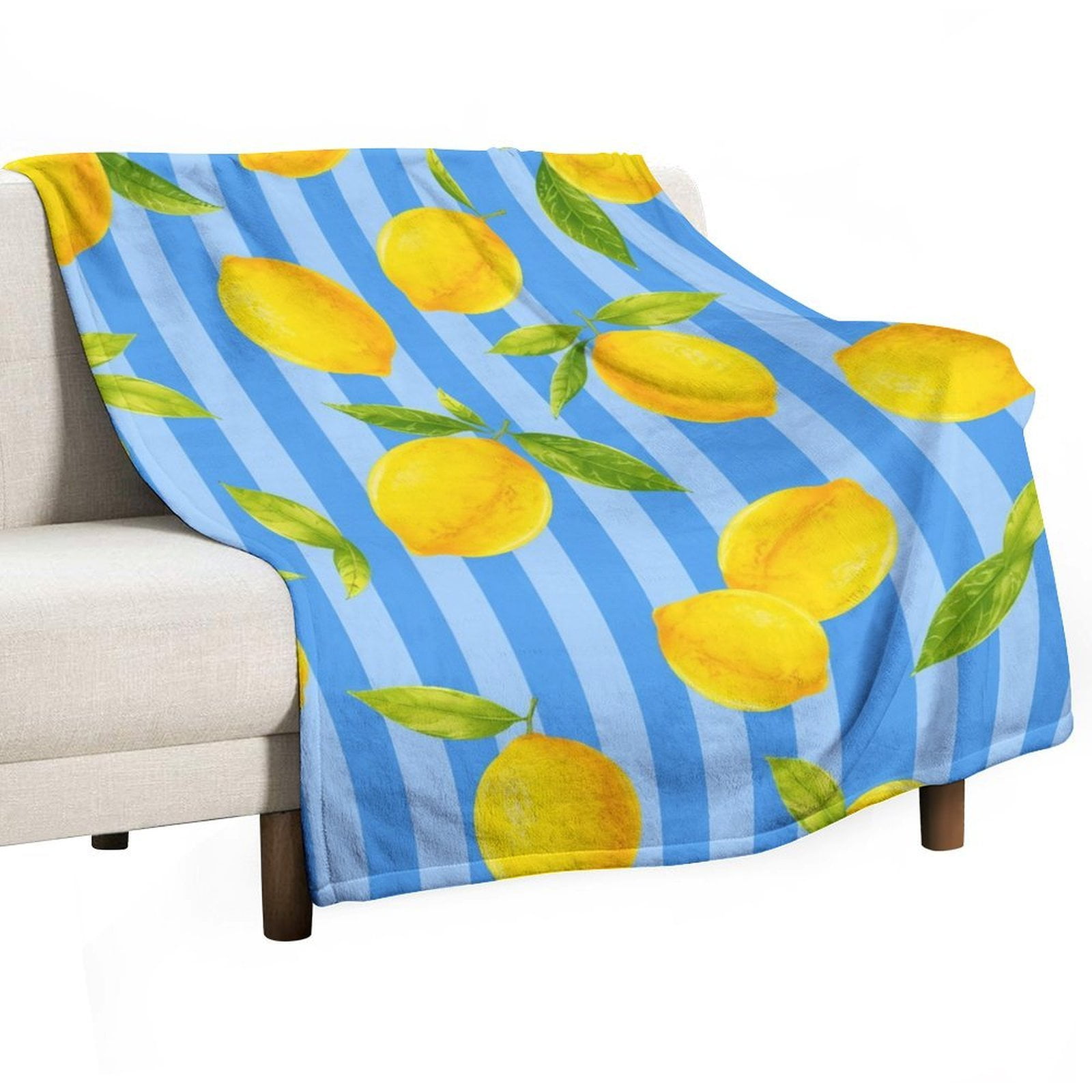 Lemons Blue Stripes Pattern Blanket Picnic Blankets Warm Blanket Soft ...