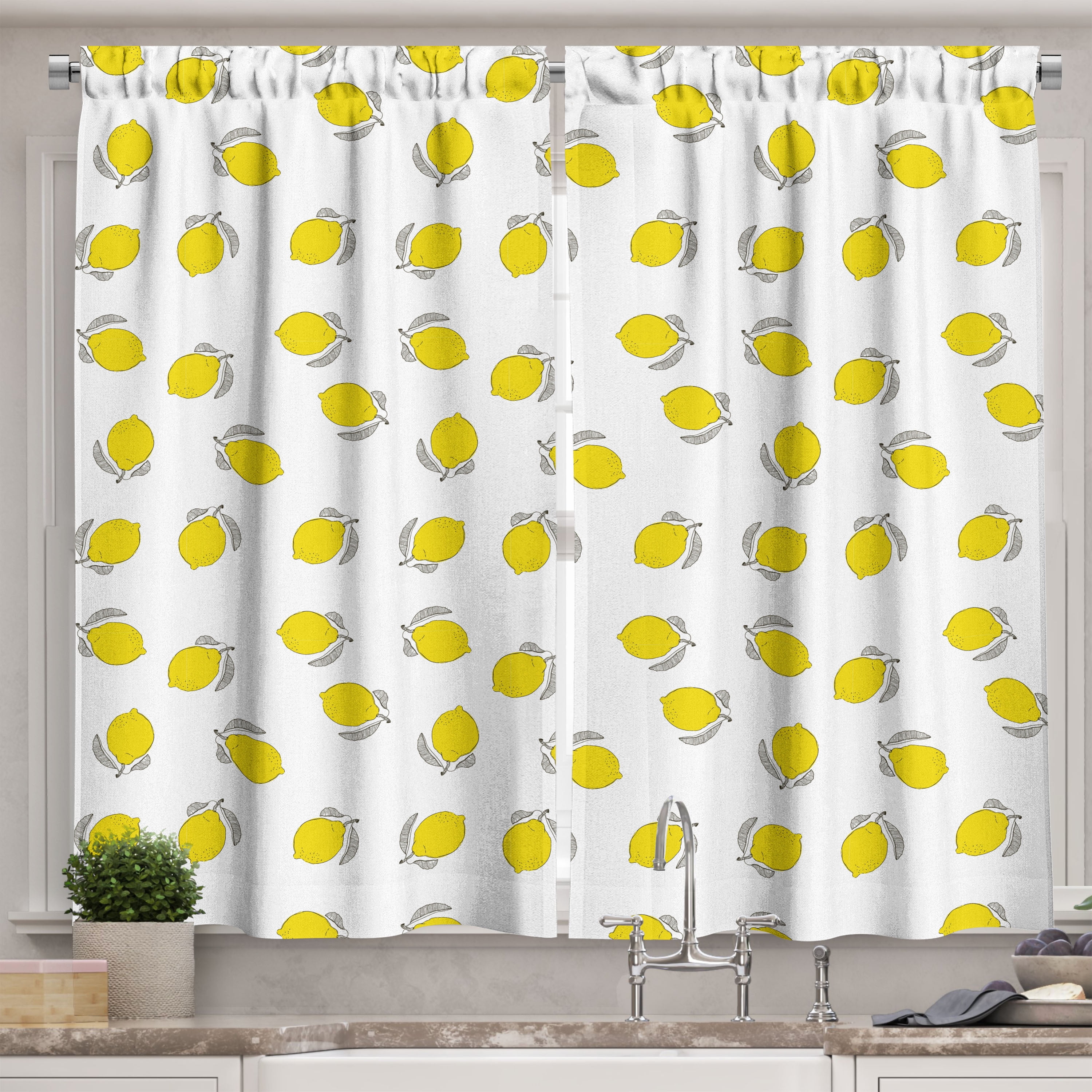 Lemons Curtains 2 Panels Set, Detailed Hand Drawing Upside Down Lemon ...