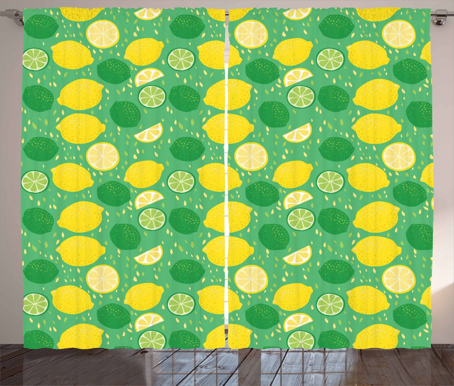 Lemons Curtains 2 Panels Set, Messy Spotted Lime Drawings and Slices on ...