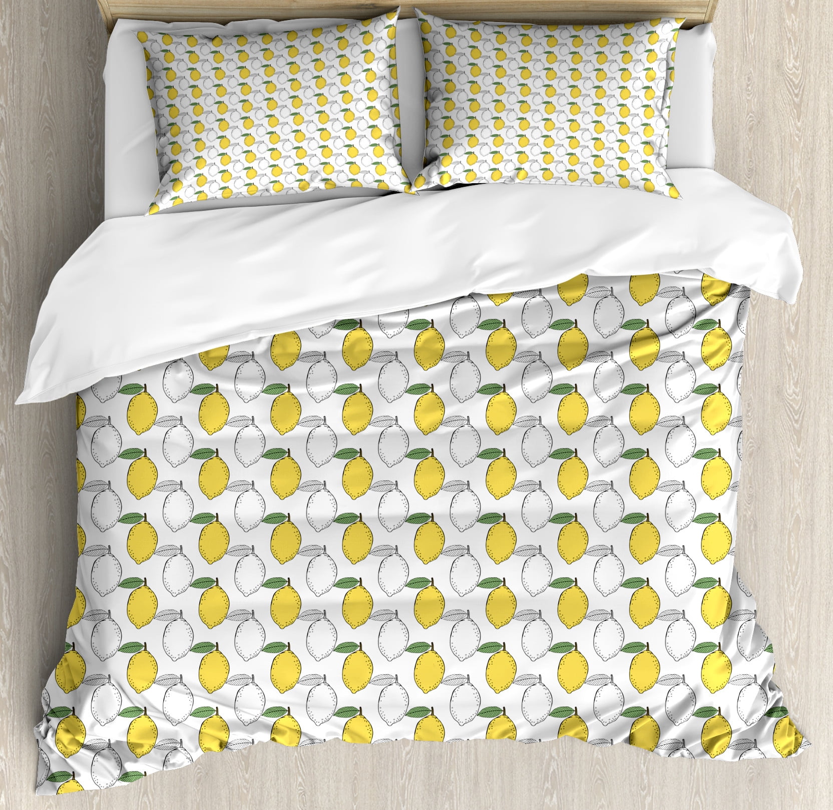 Lemons Duvet Cover Set, Citrus Fruits Colorful Motif Outline Sketch ...
