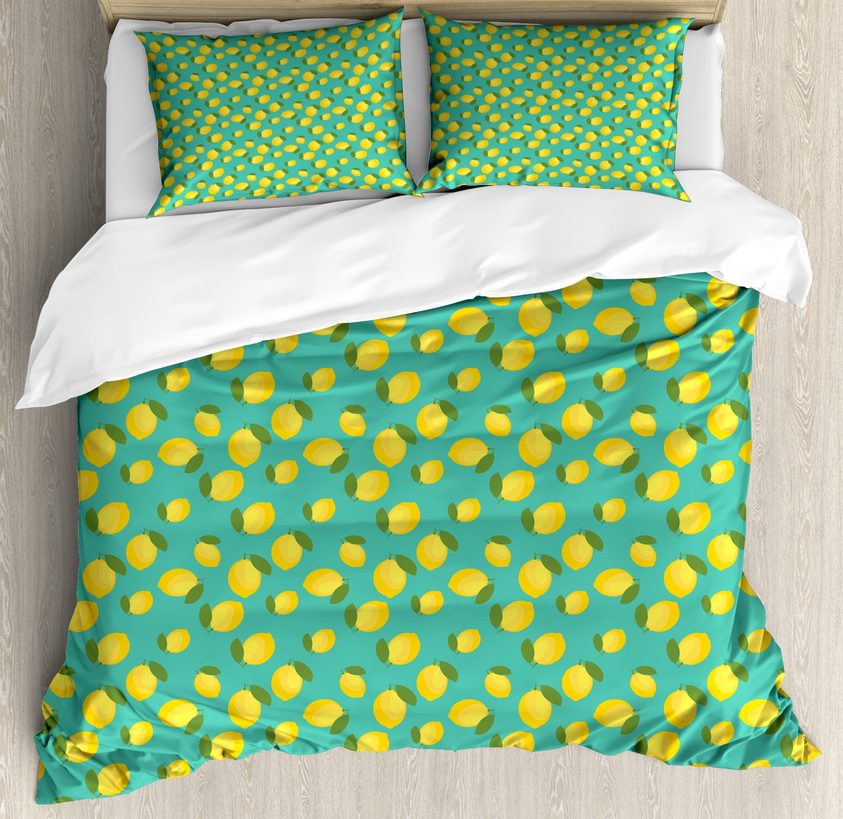 Lemons Duvet Cover Set, Colorful Citrus Blossom Leaves Delicious Sour ...
