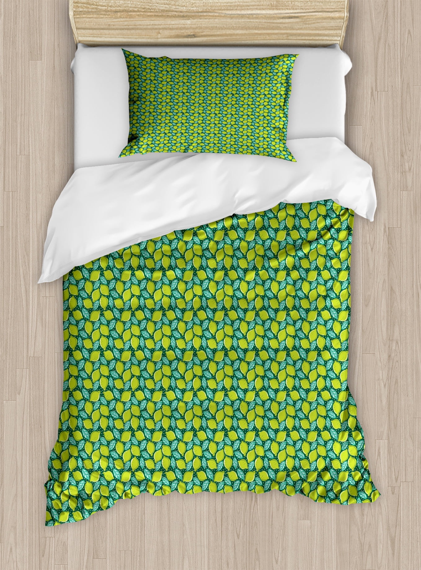 Lemons Duvet Cover Set, Fresh Summer Art Design Lime and Pepper Mint ...