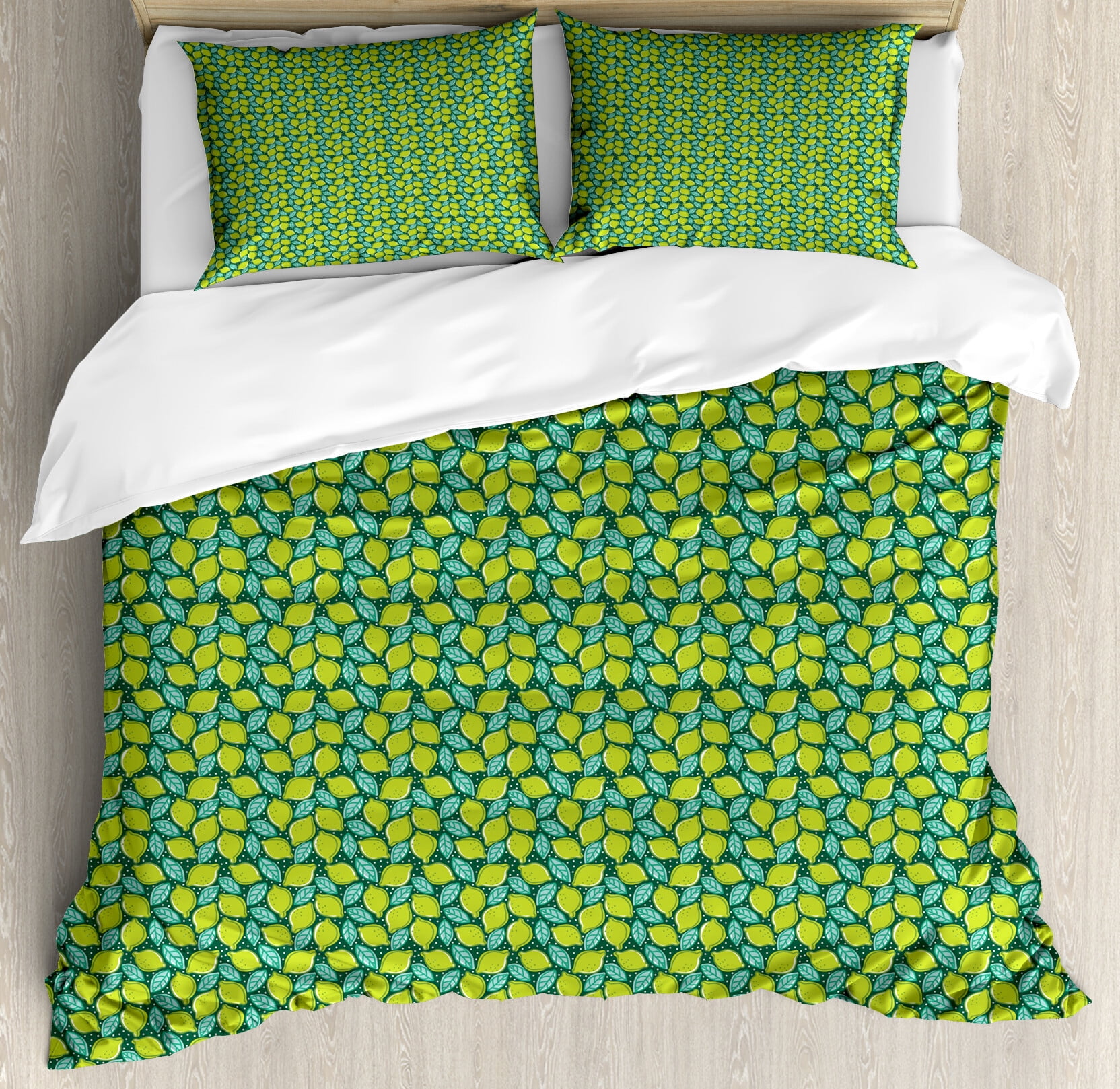 Lemons Duvet Cover Set, Fresh Summer Art Design Lime and Pepper Mint ...