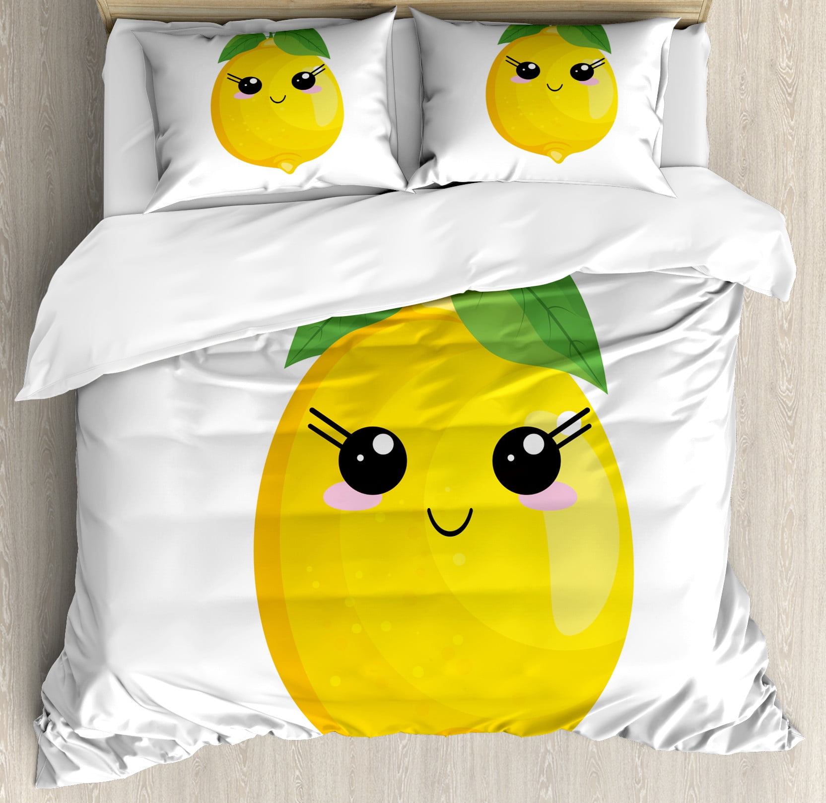 Lemons Duvet Cover Set, Looking Simplistic Citrus Kawaii on Plain ...
