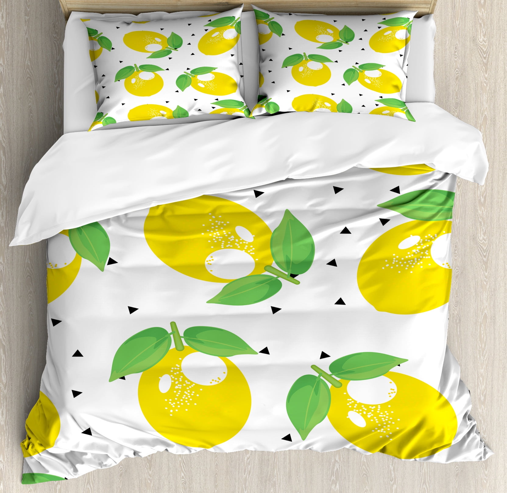 Lemons Duvet Cover Set, Repeating Citrus Leaves Energetic Illustration ...