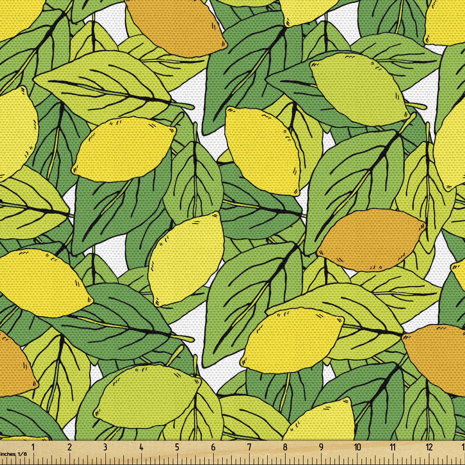 Lemons Fabric by the Yard, Hand Drawn Citrus Doodle Colorful Sketch ...