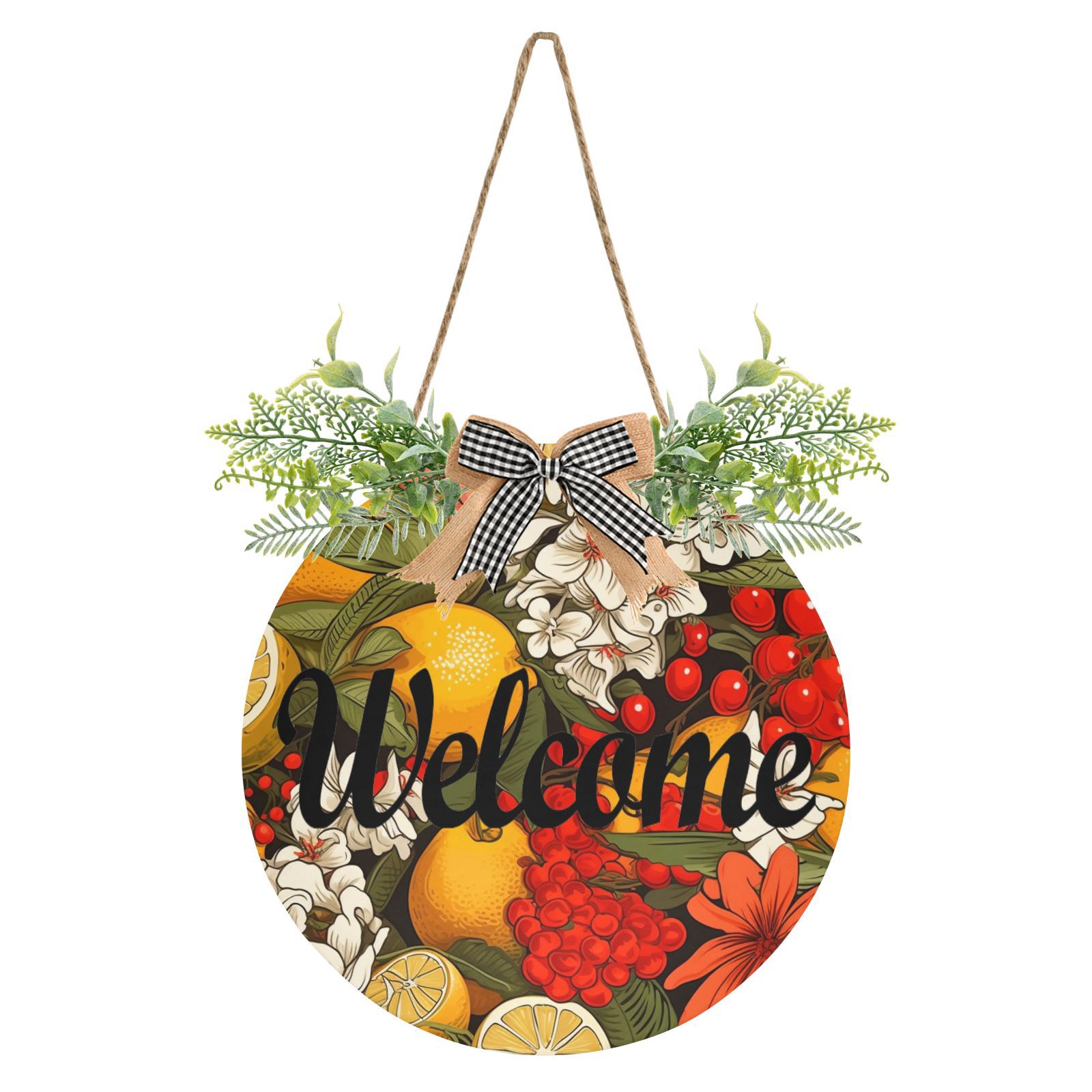 Lemons Flowers Floral Cherries Welcome Sign for Front Door Wreath Door ...