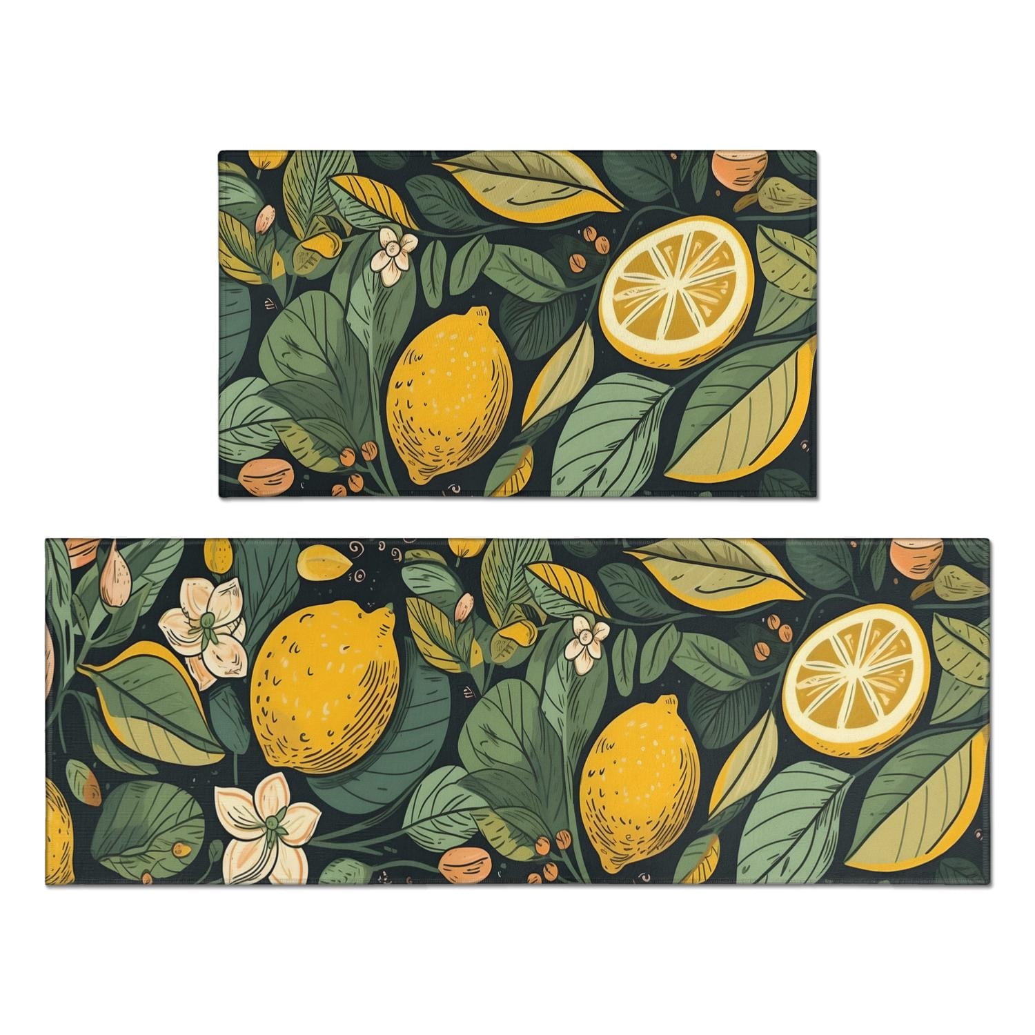 Lemons Framhouse Rustic Kitchen Rugs Set, 17x29 +17x47, Cushioned and ...
