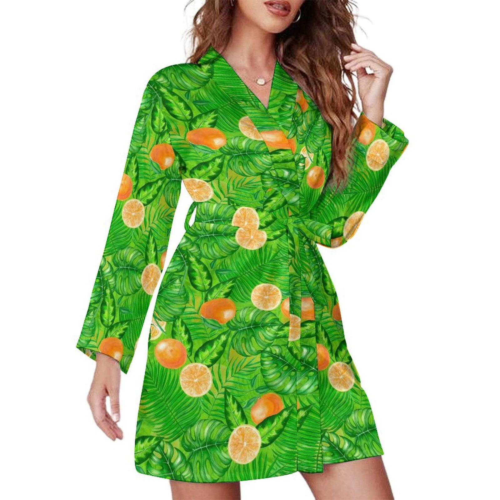 Lemons Fruit Print Pajama Robe Woman Blue Leaves Leisure Sleepwear Long ...