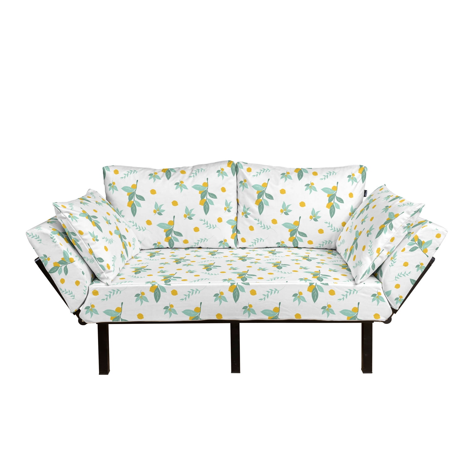 Lemons Futon Couch, Citrus Fruits on Branches with Green Leaves ...
