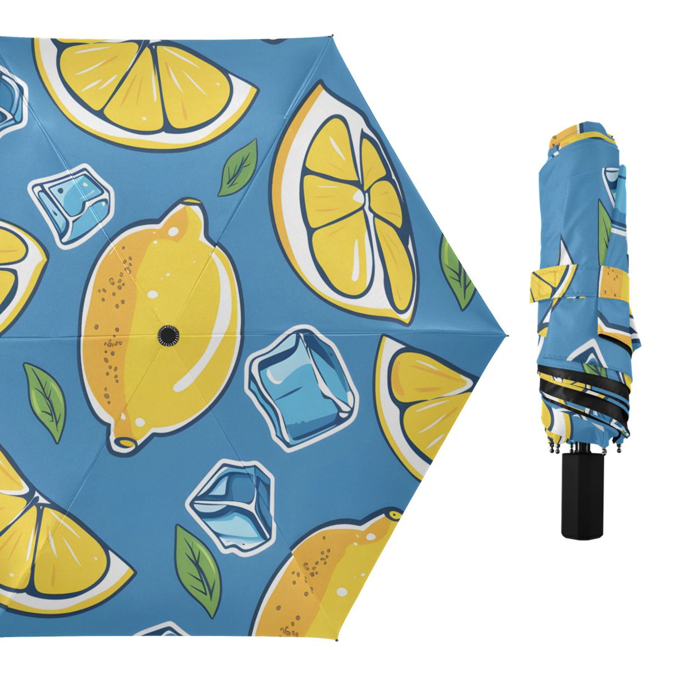 Lemons Ice Cubes Leaves All Weather Umbrella Triple Folding Parasol 6 ...