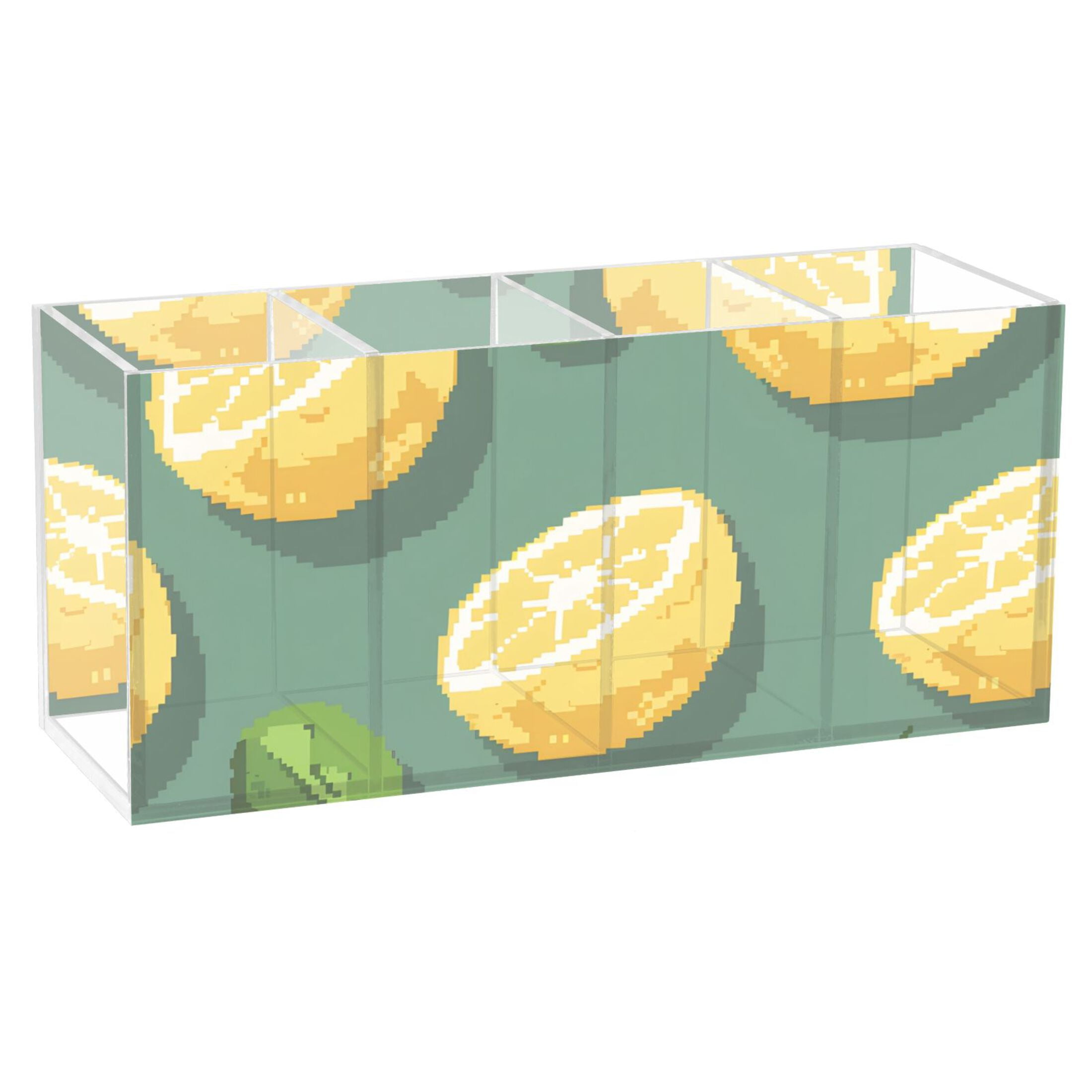 Lemons Leaves Pixel Style Acrylic Pencil Holder Makeup Brush Organizer ...