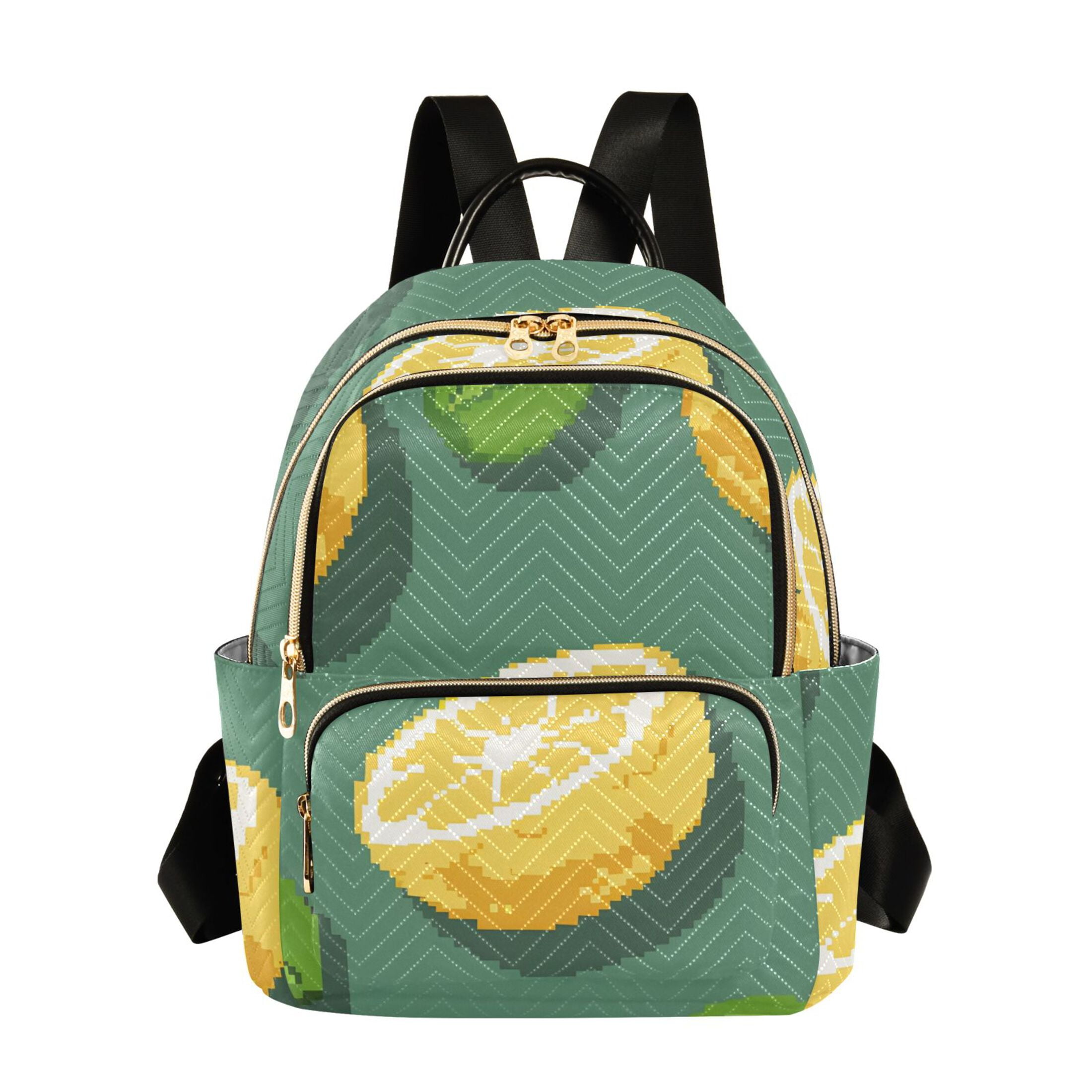 Lemons Leaves Pixel Style Quilted Backpack Fashion Daypack Commuter Bag ...