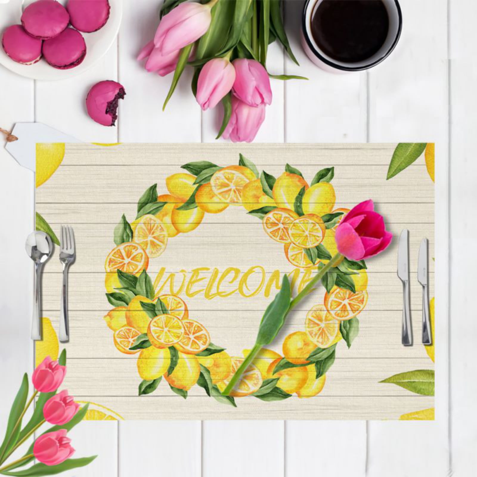Lemons Leaves Summer Placemats, 12.6x16.5 Inch Tabletop Accessories ...