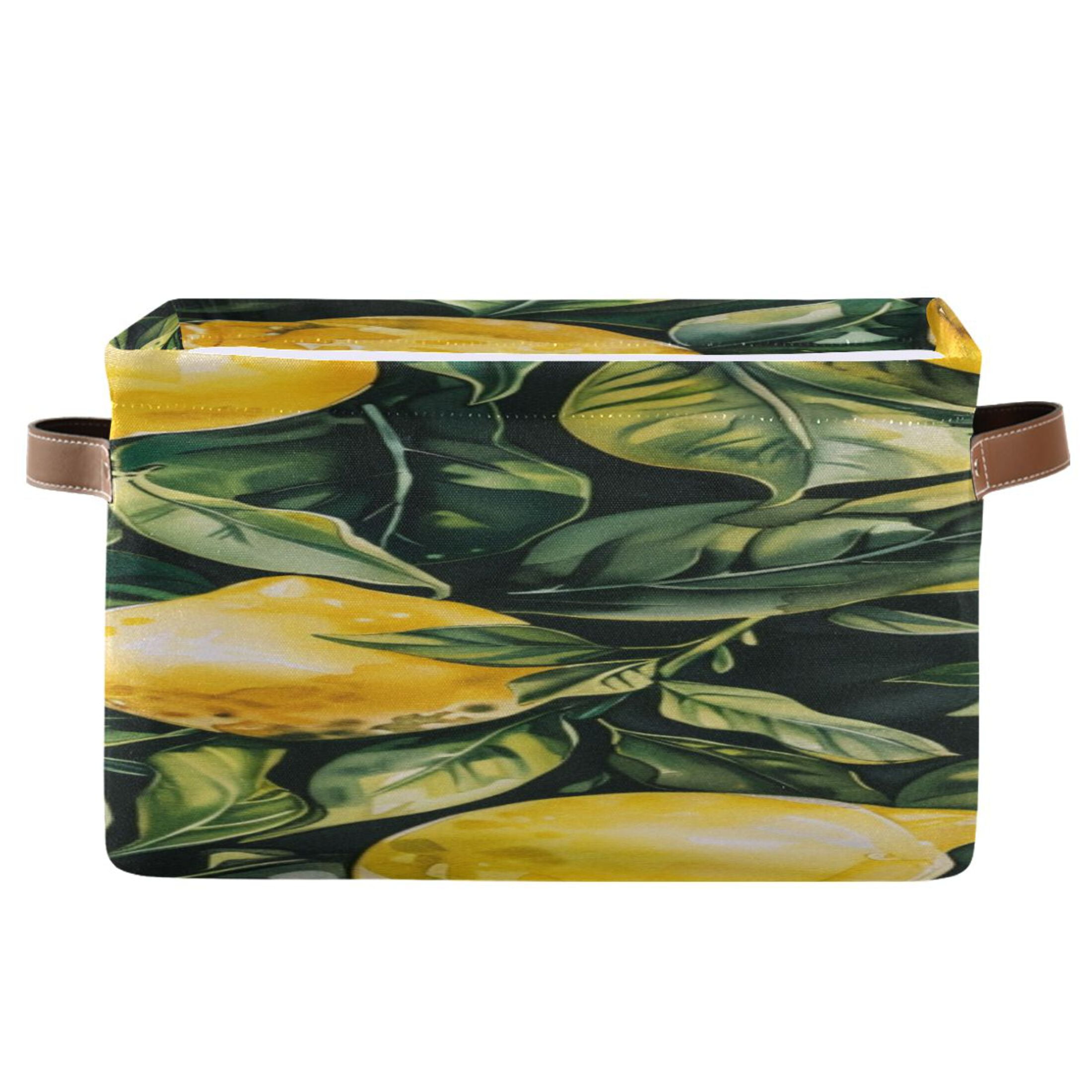 Lemons Leaves Vintage Color Square Storage Bins with Handles ...