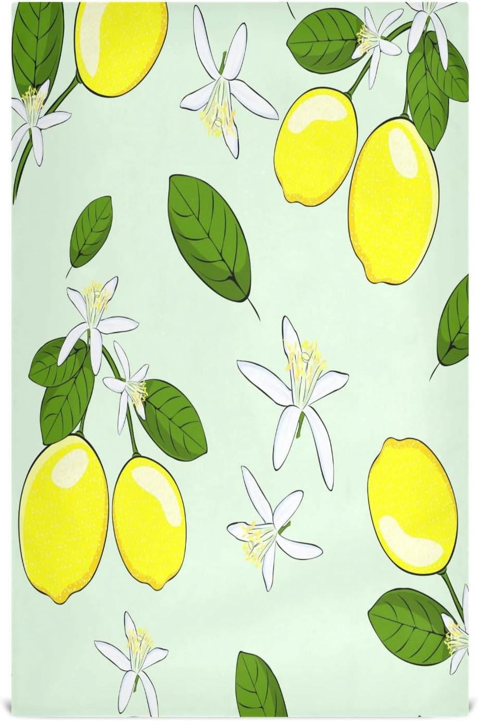 Lemons Leaves White Flower Tea Towels Set of 1 Watercolor Green Kitchen ...