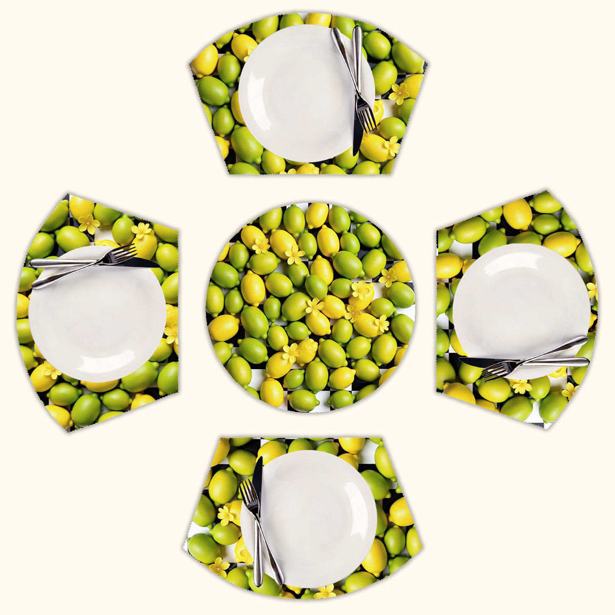 Lemons and Limes on Checkered Background Round Table Placemats Set Of 5 ...