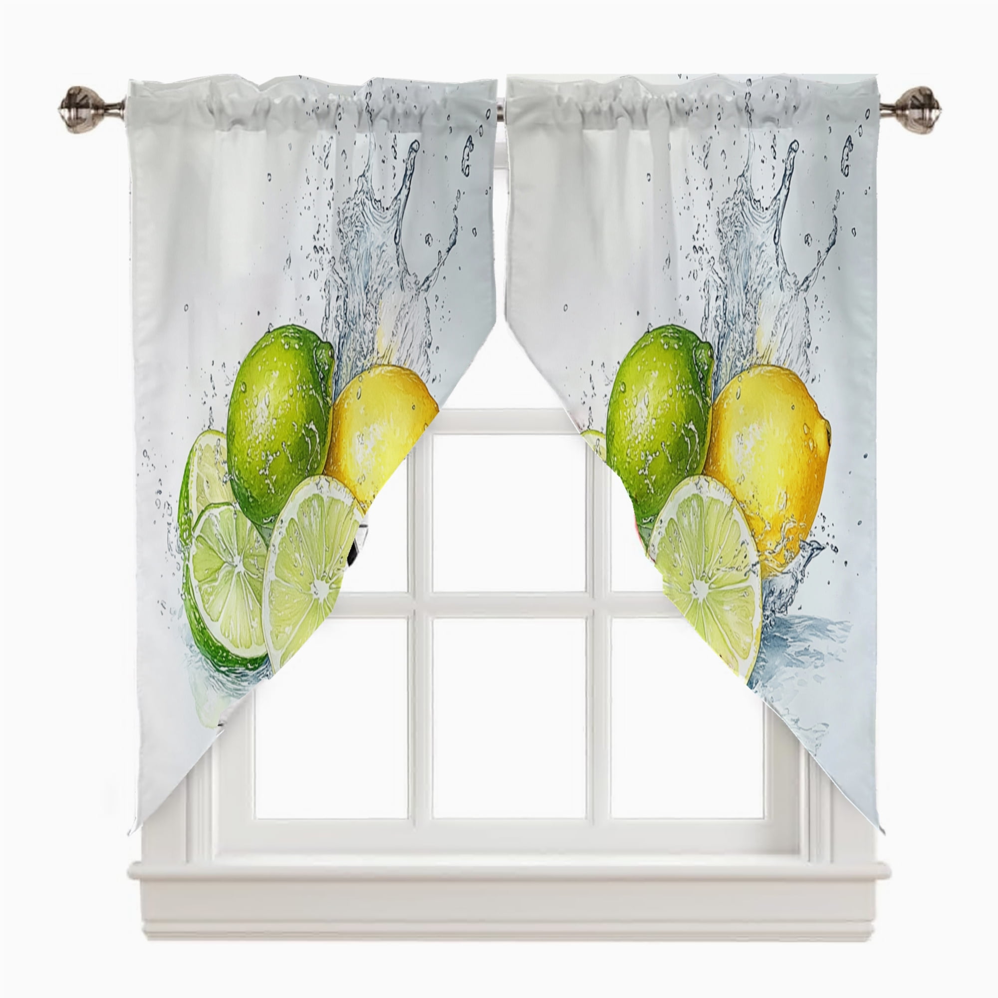 Lemons and Limes with Water Splash Swag Valance Curtains Rod Pocket ...