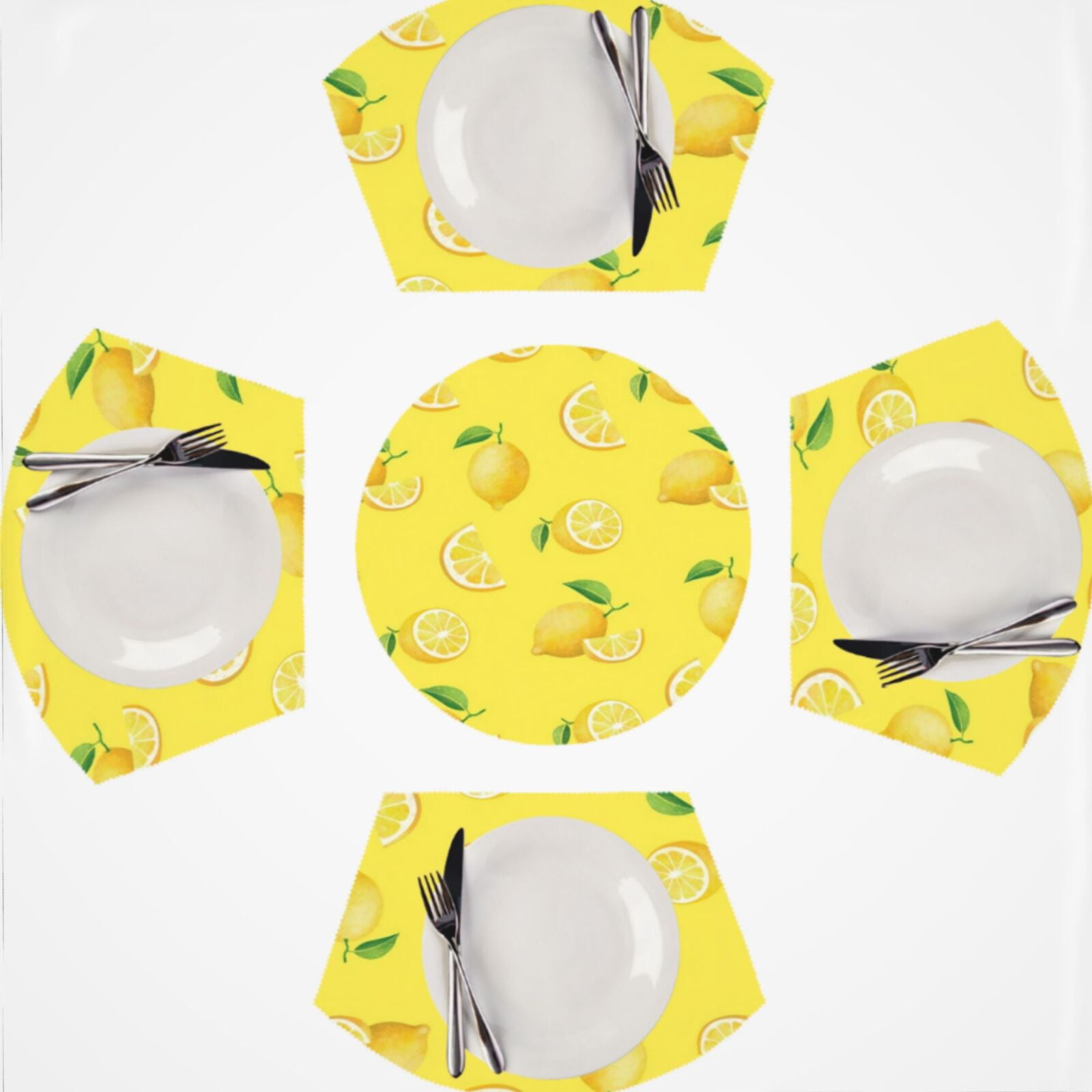 Lemons On Yellow Round Table Placemats Set Of 5 Wedge Table Mats ...