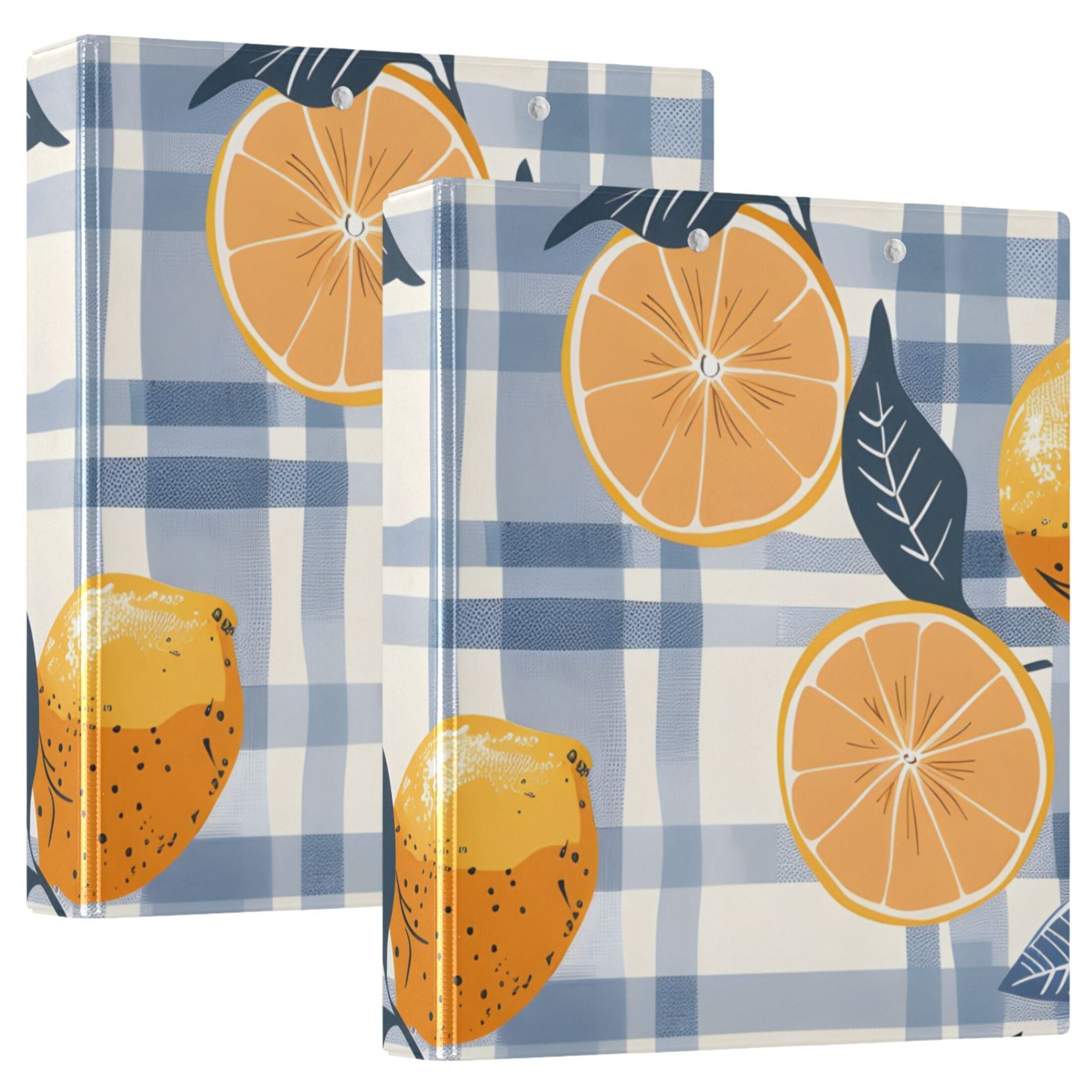 Lemons and Orange on Gingham Check 3 Ring Hardcover Binders 1.5" Round ...