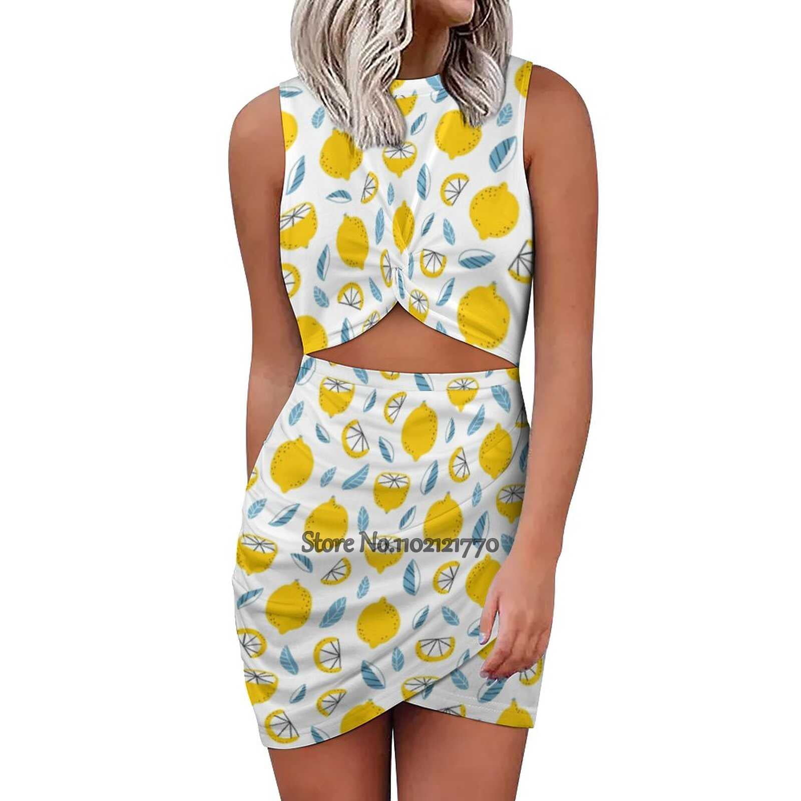Lemons Square Neck Dress Summer Dress Women Elegant Halter Print Dress ...