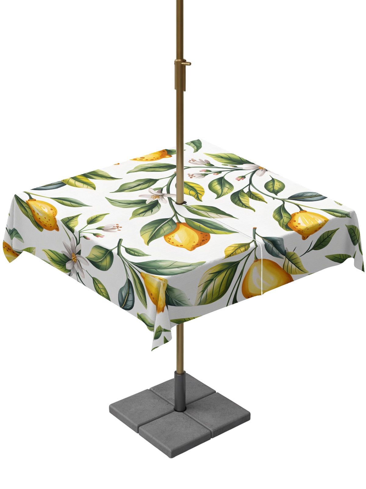 Lemons Square Outdoor Tablecloth with Umbrella Hole Watercolor Summer ...