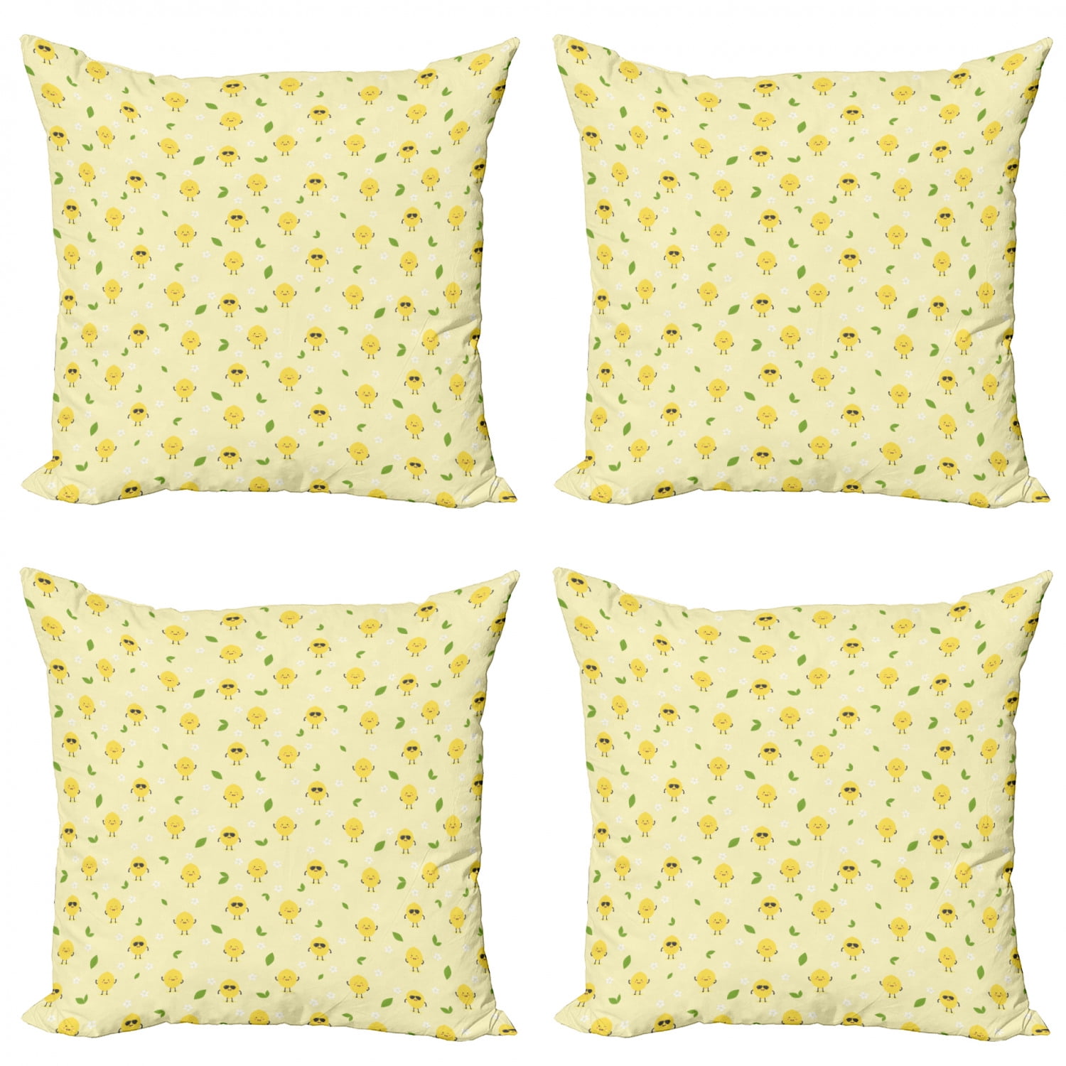Lemons Throw Pillow Cushion Case Pack of 4, Citrus Fruit Leaves Floral ...