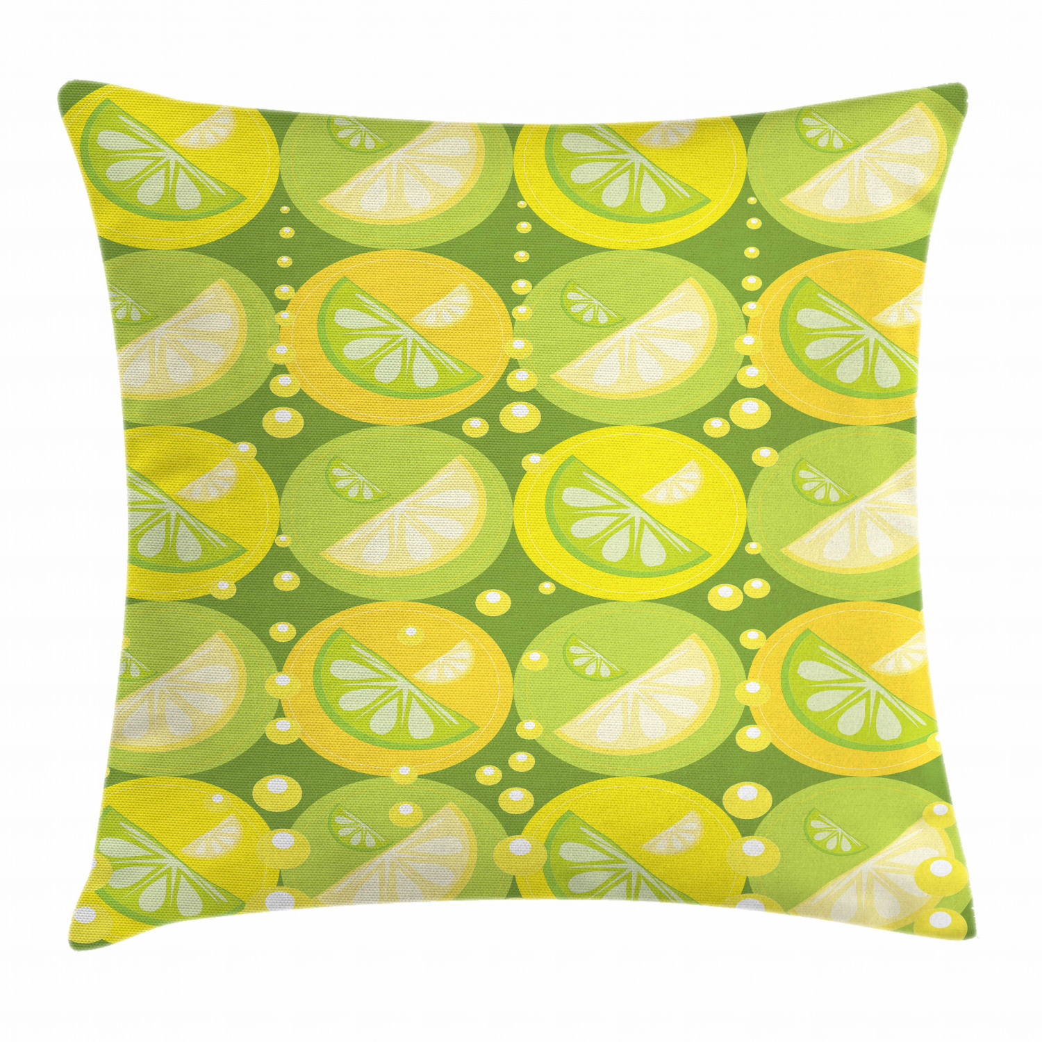 Lemons Throw Pillow Cushion Cover, Lime Slices in Creative Bubbly Cells ...