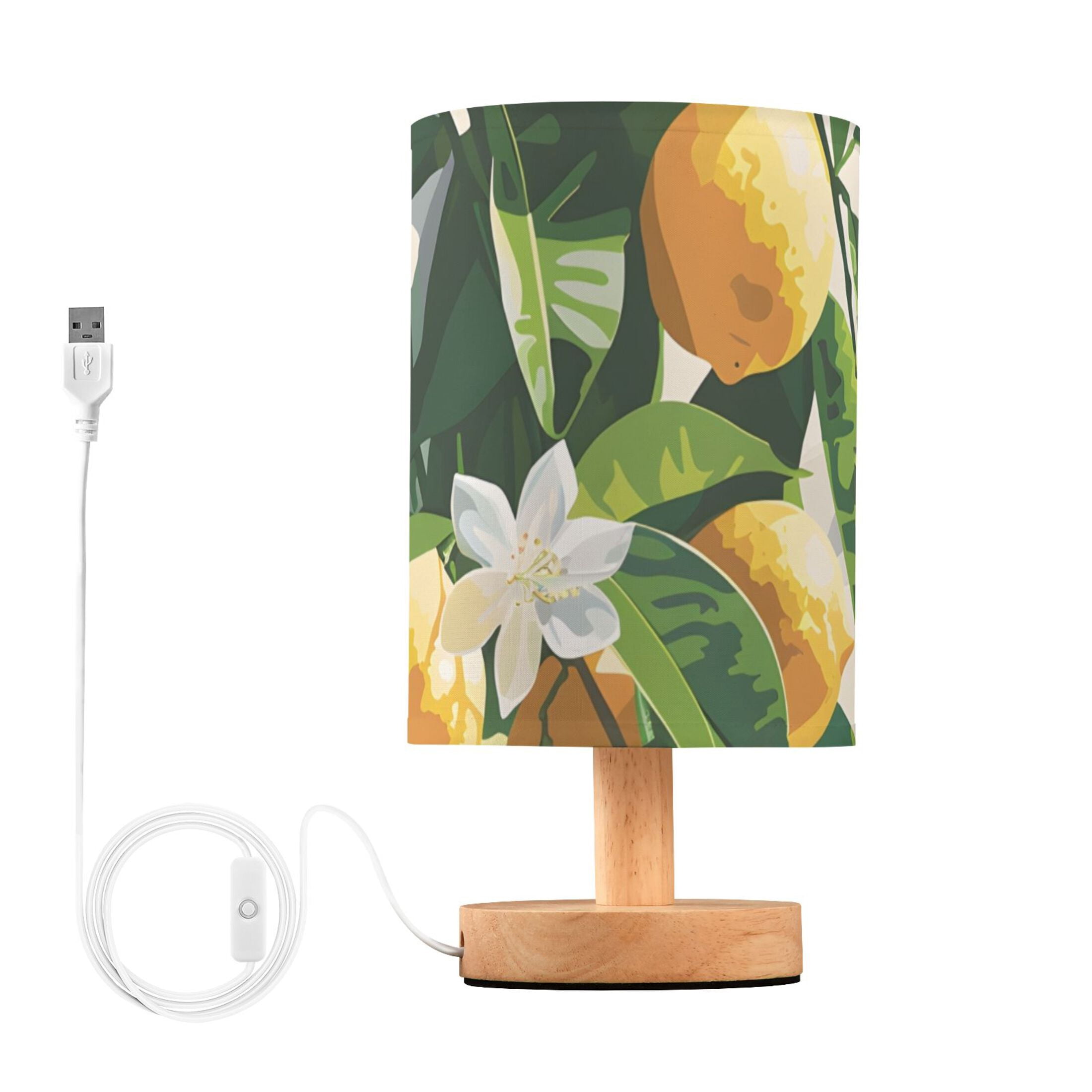 Lemons White Flower Table Lamp USB Bedside Desk Nightstand Lamp Printed ...