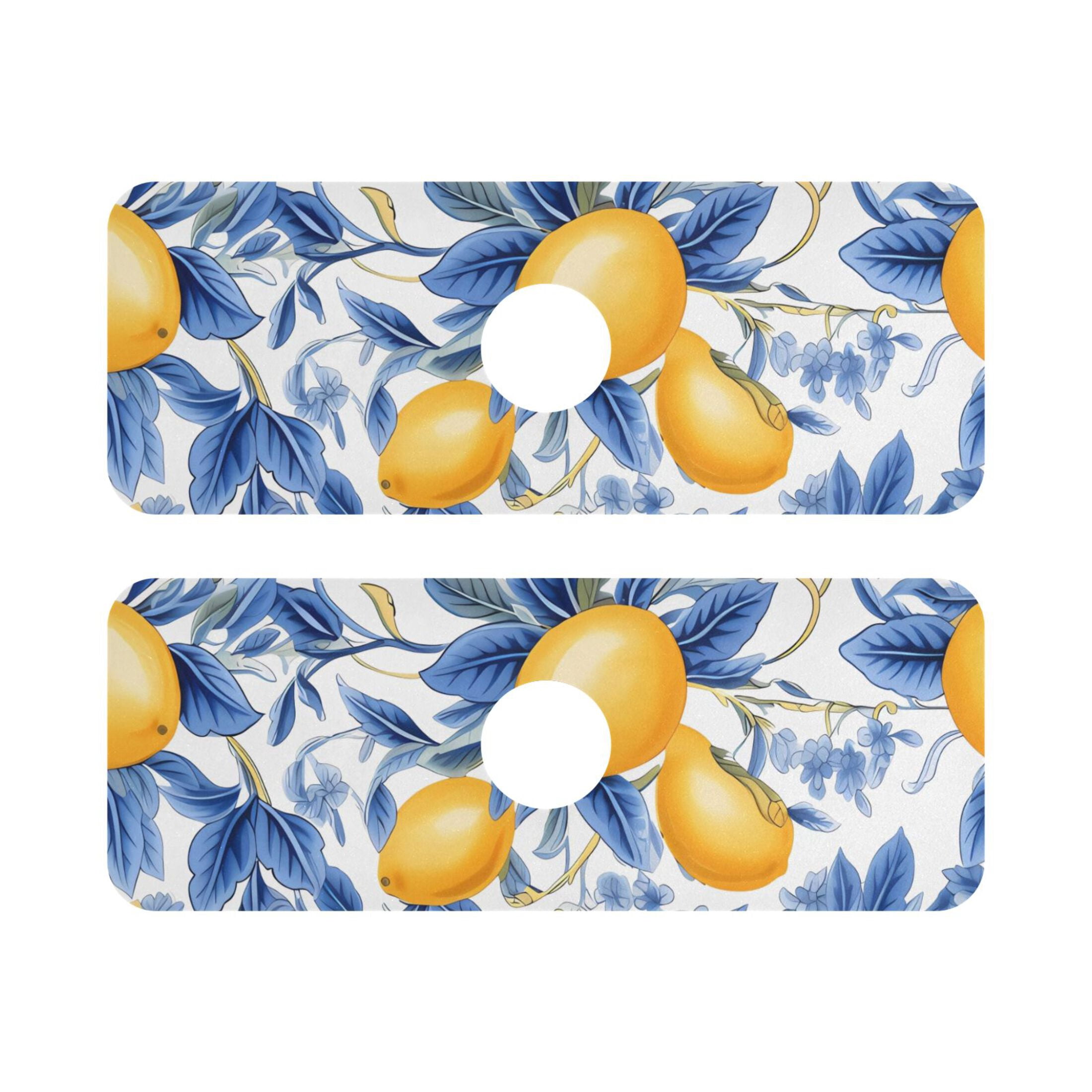 Lemons and Blue Leaves 2 PCs Sink Splash Guard Set Kitchen Faucet ...
