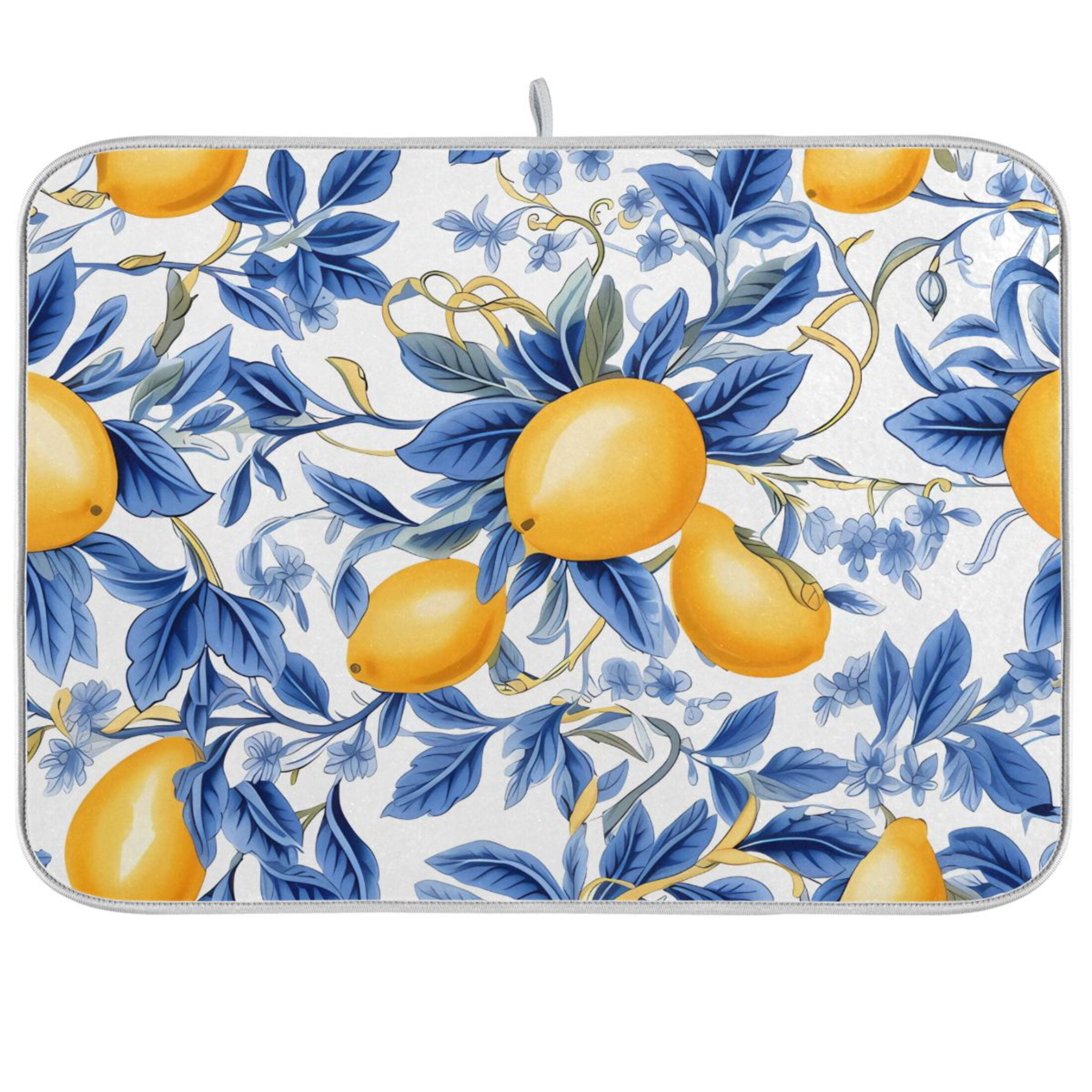 Lemons and Blue Leaves Dish Drying Mat Microfiber Kitchen Mats Large ...