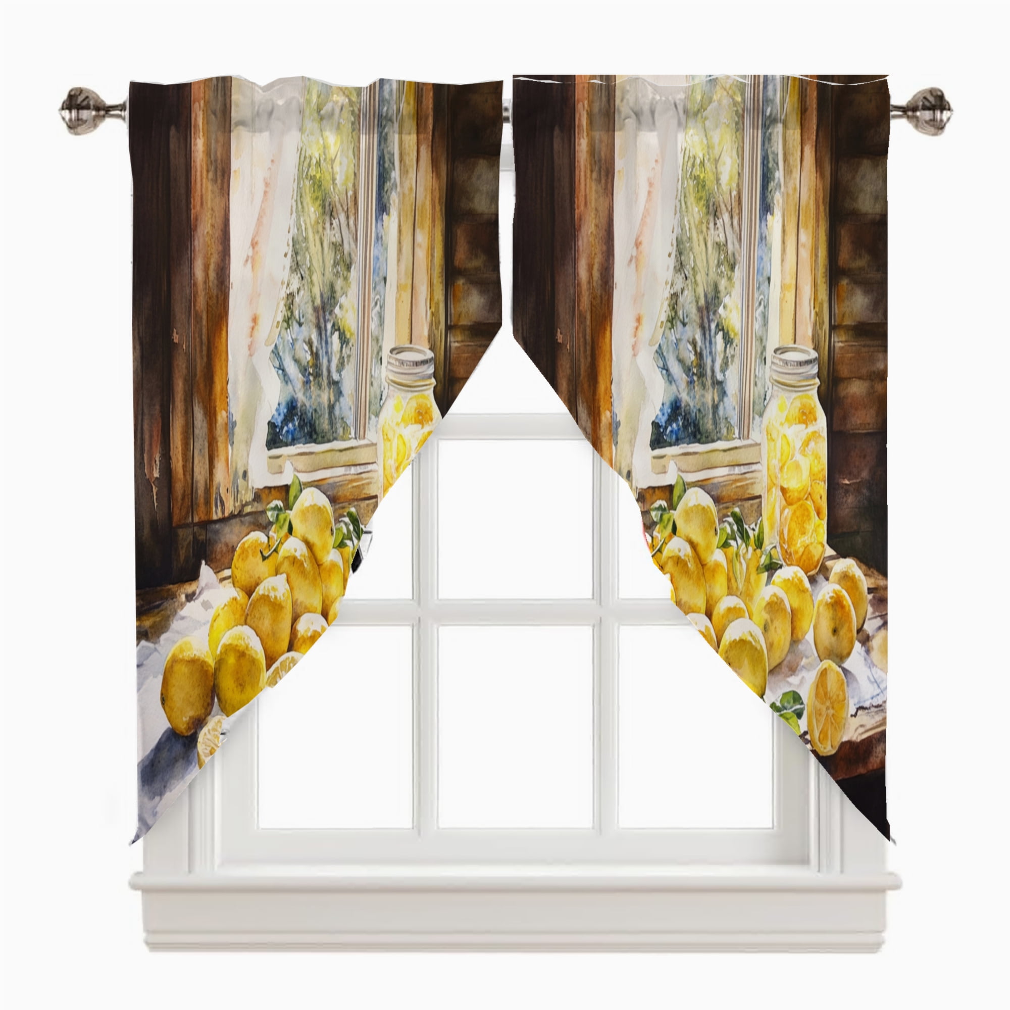 Lemons and Jar by Window Swag Valance Curtains Rod Pocket Kitchen ...