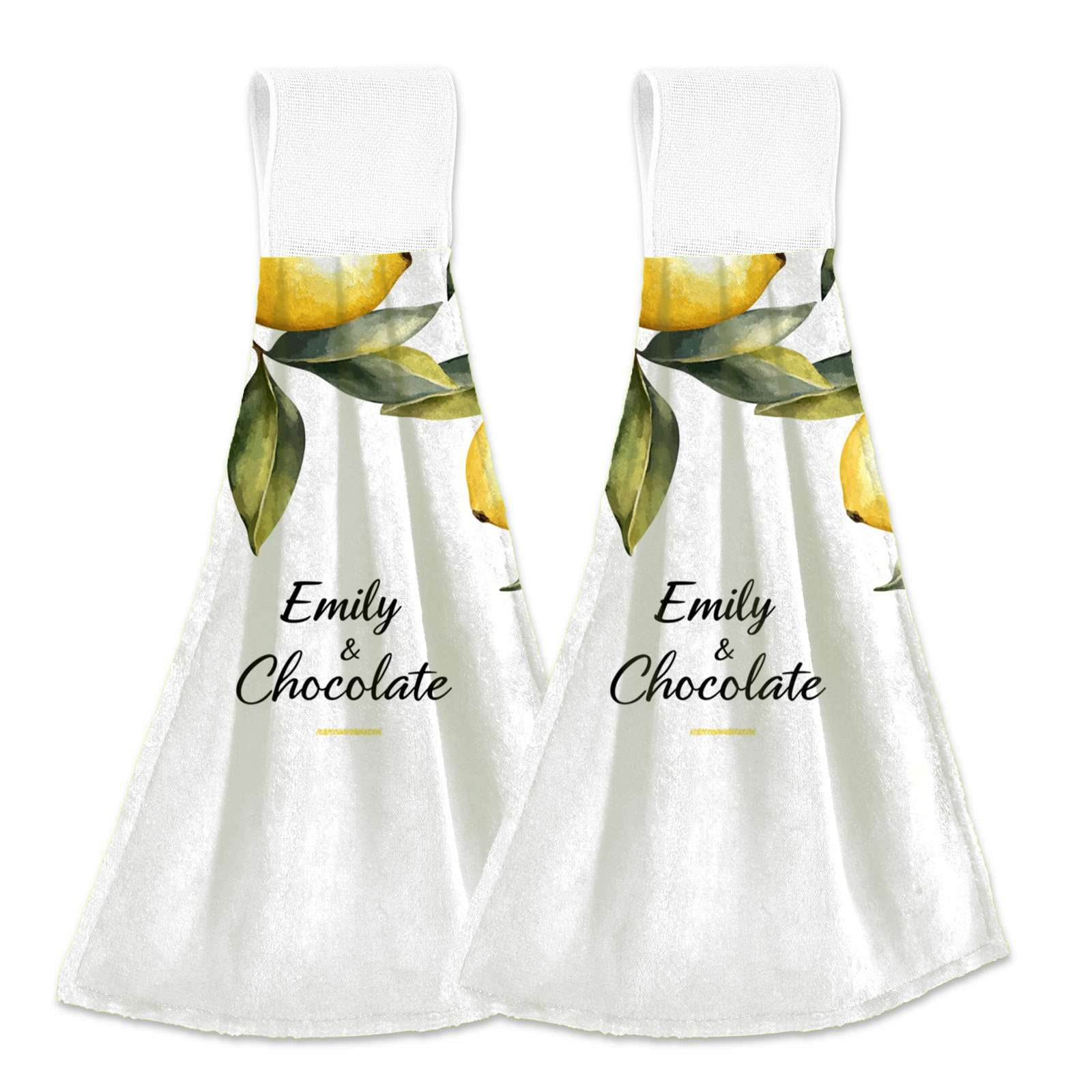 Lemons and Leaves Pattern Hanging Kitchen Hand Towels Sets with Loop ...