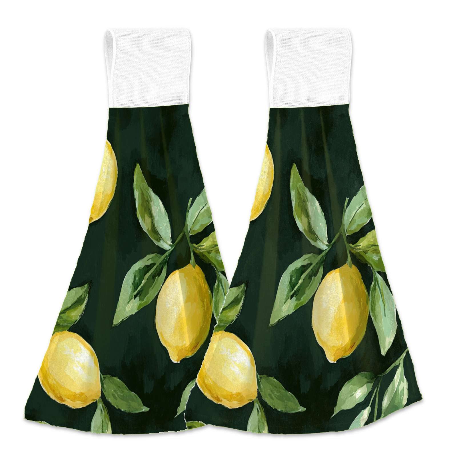 Lemons and Leaves Pattern Hanging Kitchen Hand Towels Sets with Loop ...