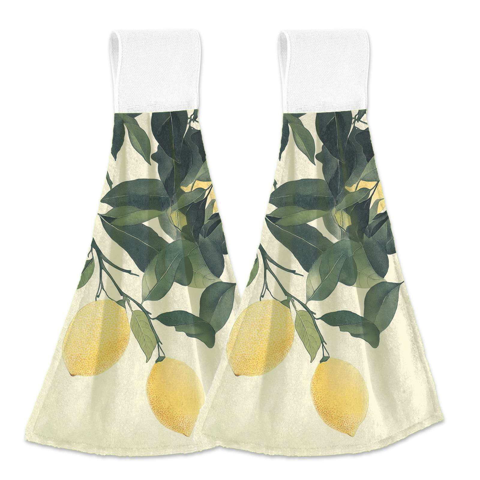 Lemons and Leaves Print Hanging Kitchen Hand Towels Sets with Loop Hand ...