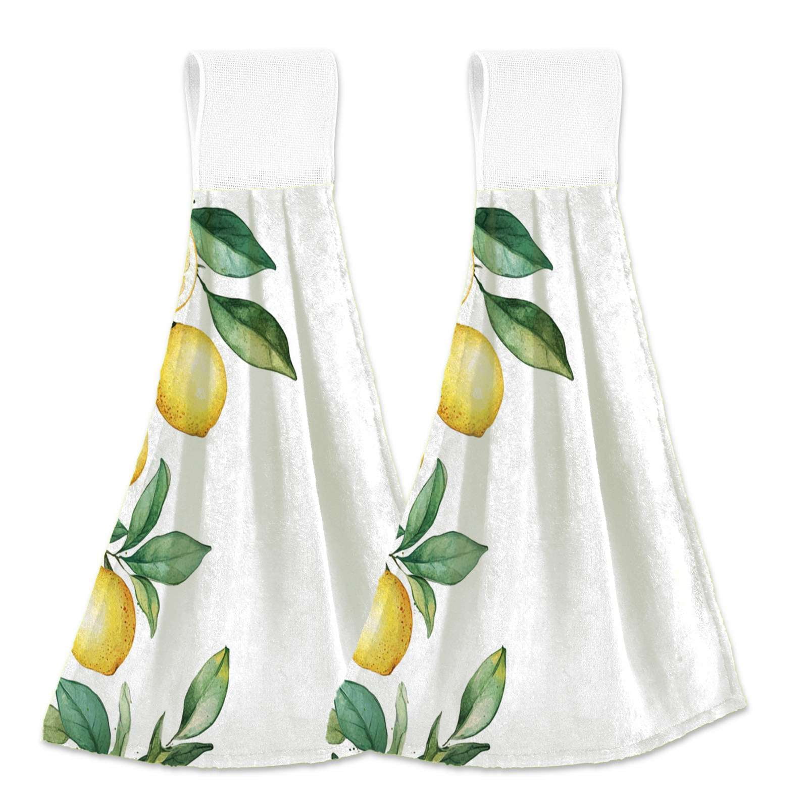 Lemons and Leaves Print Hanging Kitchen Hand Towels Sets with Loop Hand ...