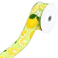 Gingham Printed Lemons Wired Ribbon, 2-1/2-inch, 10-yard, Black ...
