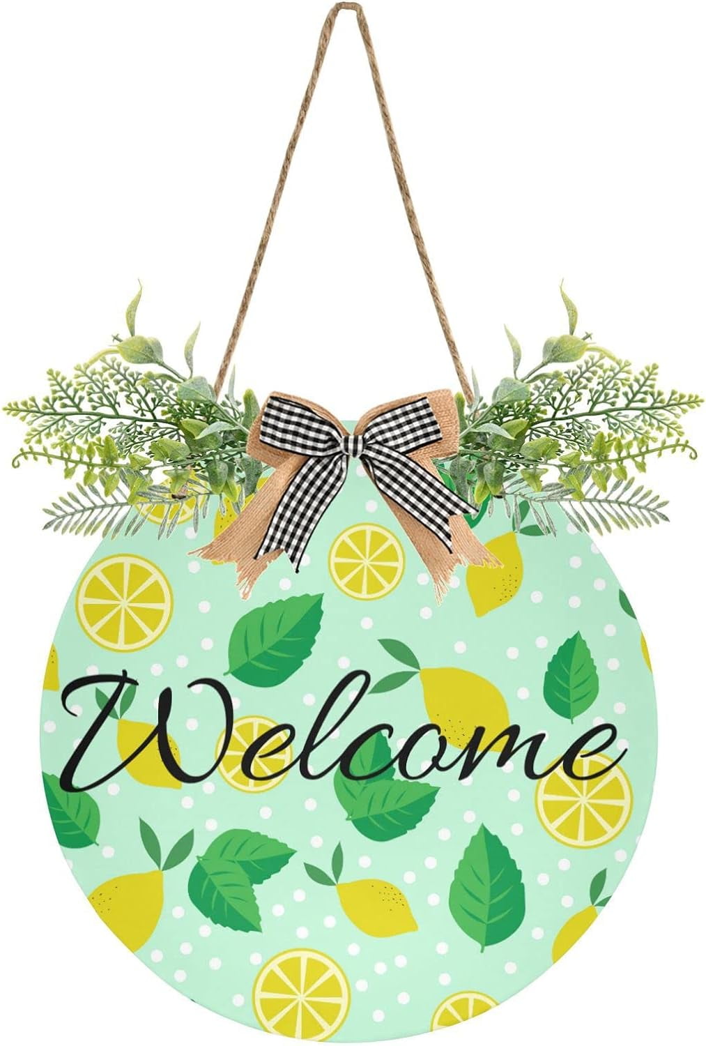 Lemons and Mint Leaves Welcome Sign for Front Door, Round Sign Hanging ...