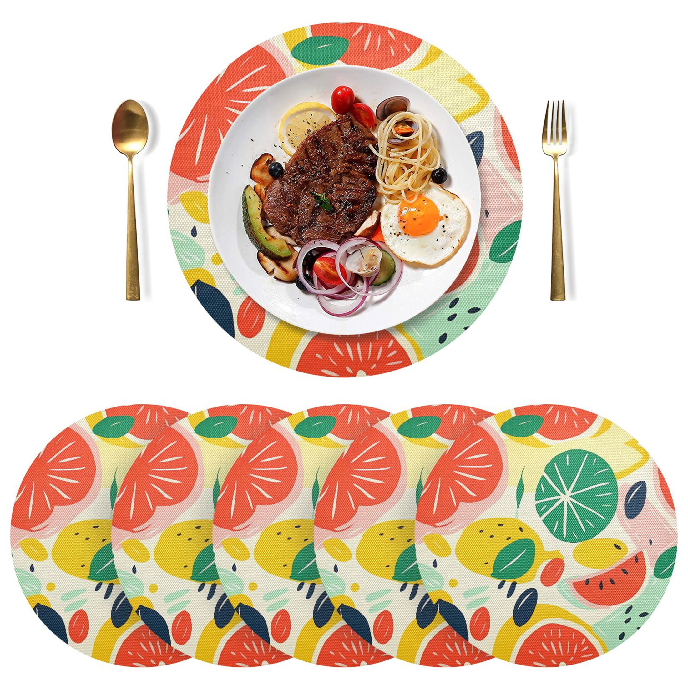Lemons and Oranges Round Plate Mats Non-Slip Place Mat Washable PVC ...